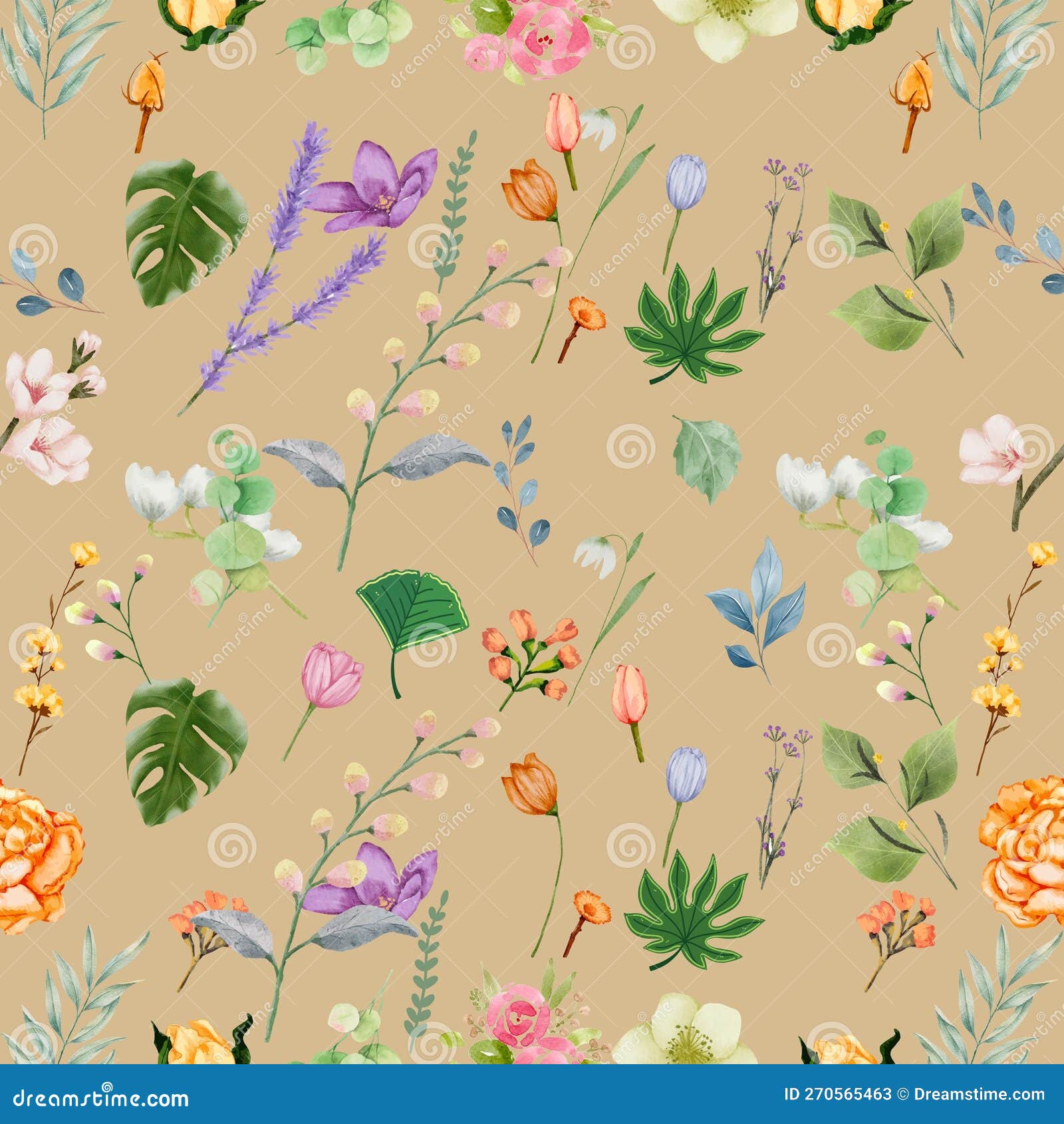 Leaf and Flower Textile Pattern and Wallpaper Pattern Seamless Abstract ...