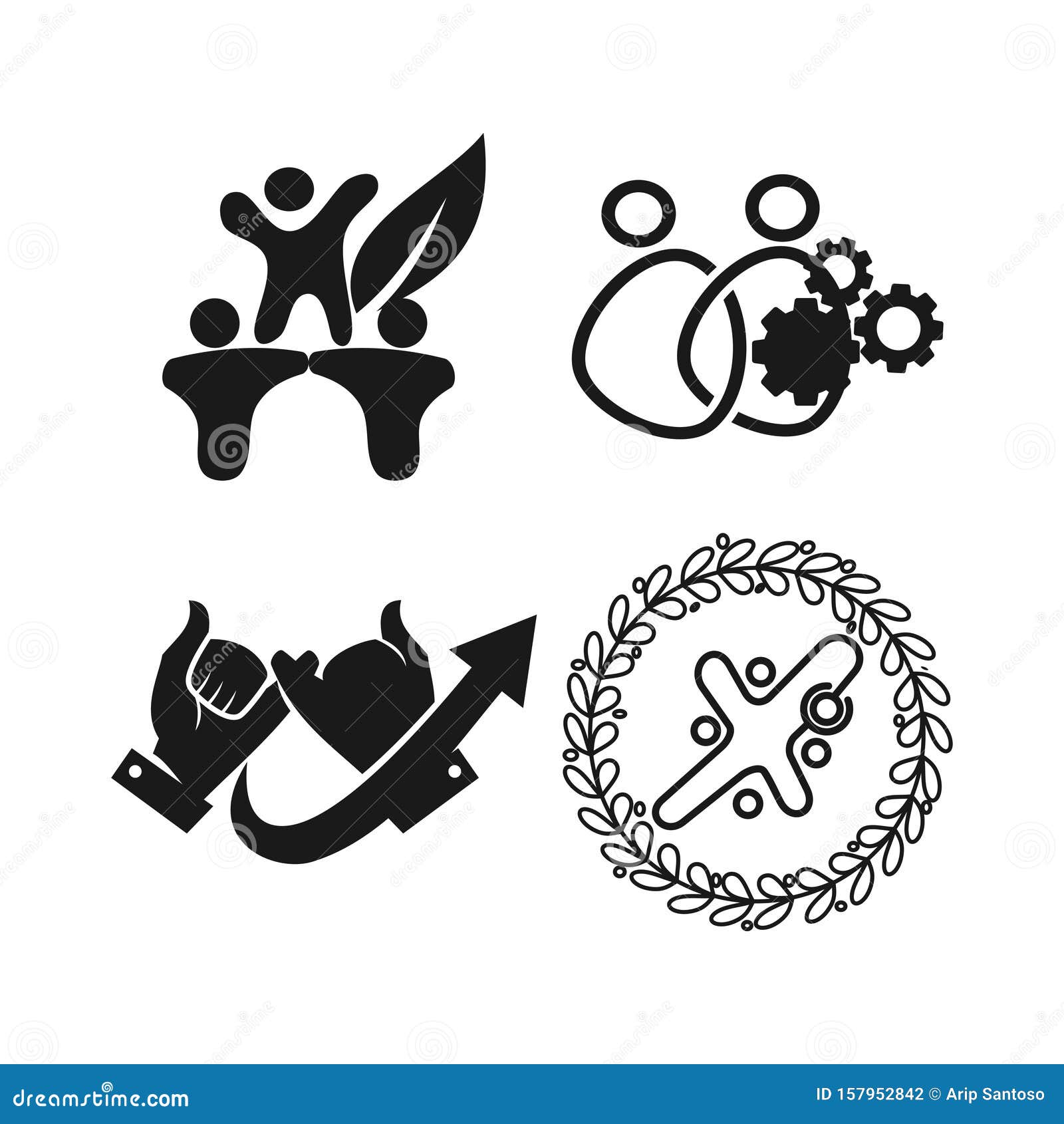 Leaf Gear Arrow Commitment Teamwork Together Black Logo Stock Vector - Illustration of leaf ...