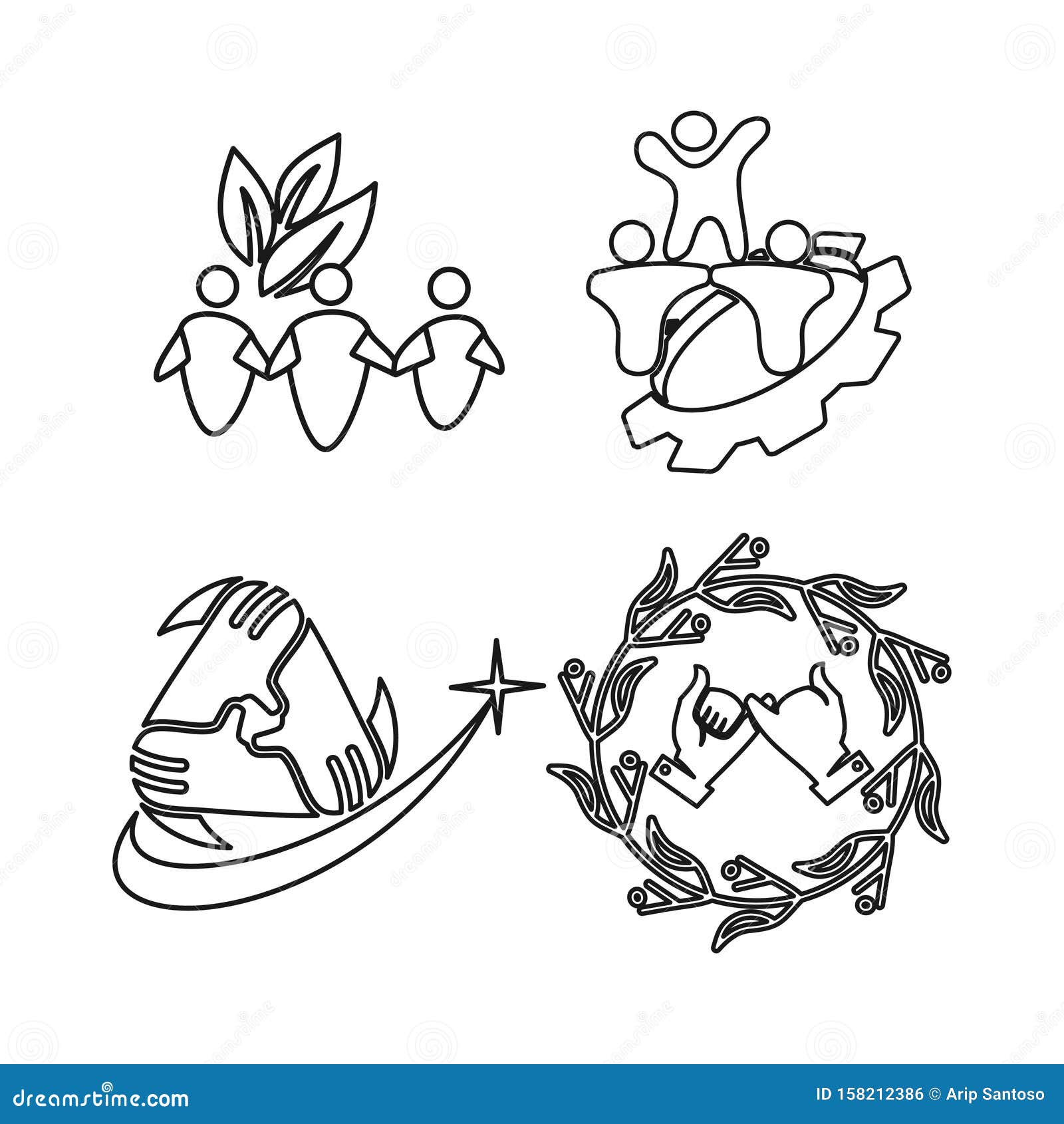 Leaf Gear Leaf Star Commitment Teamwork Together Outline Logo Stock ...