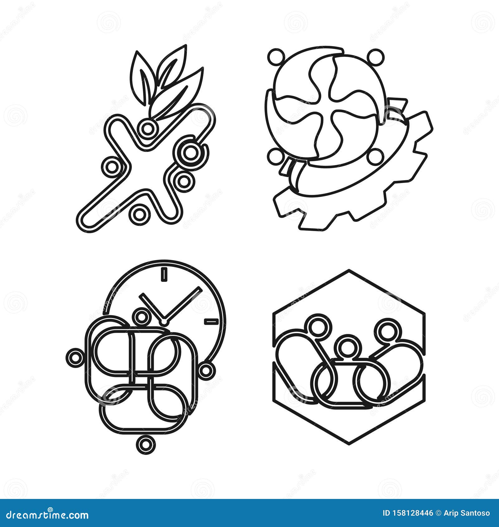Leaf Gear Time Commitment Teamwork Together Outline Logo Vector Illustration | CartoonDealer.com ...