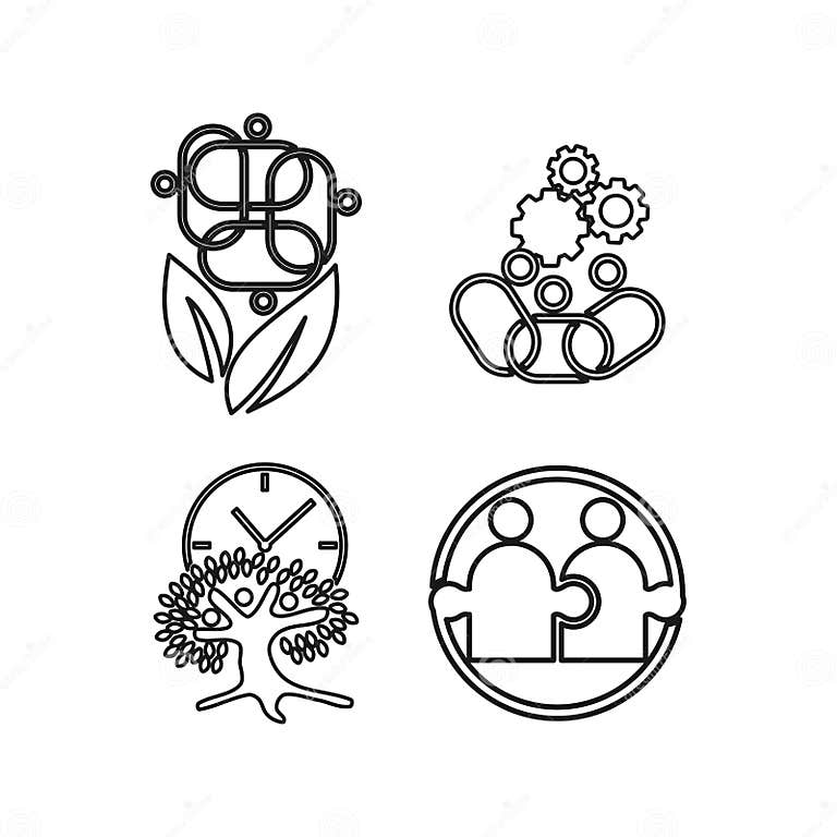 Leaf Gear Tree Commitment Teamwork Together Outline Logo Stock Vector ...