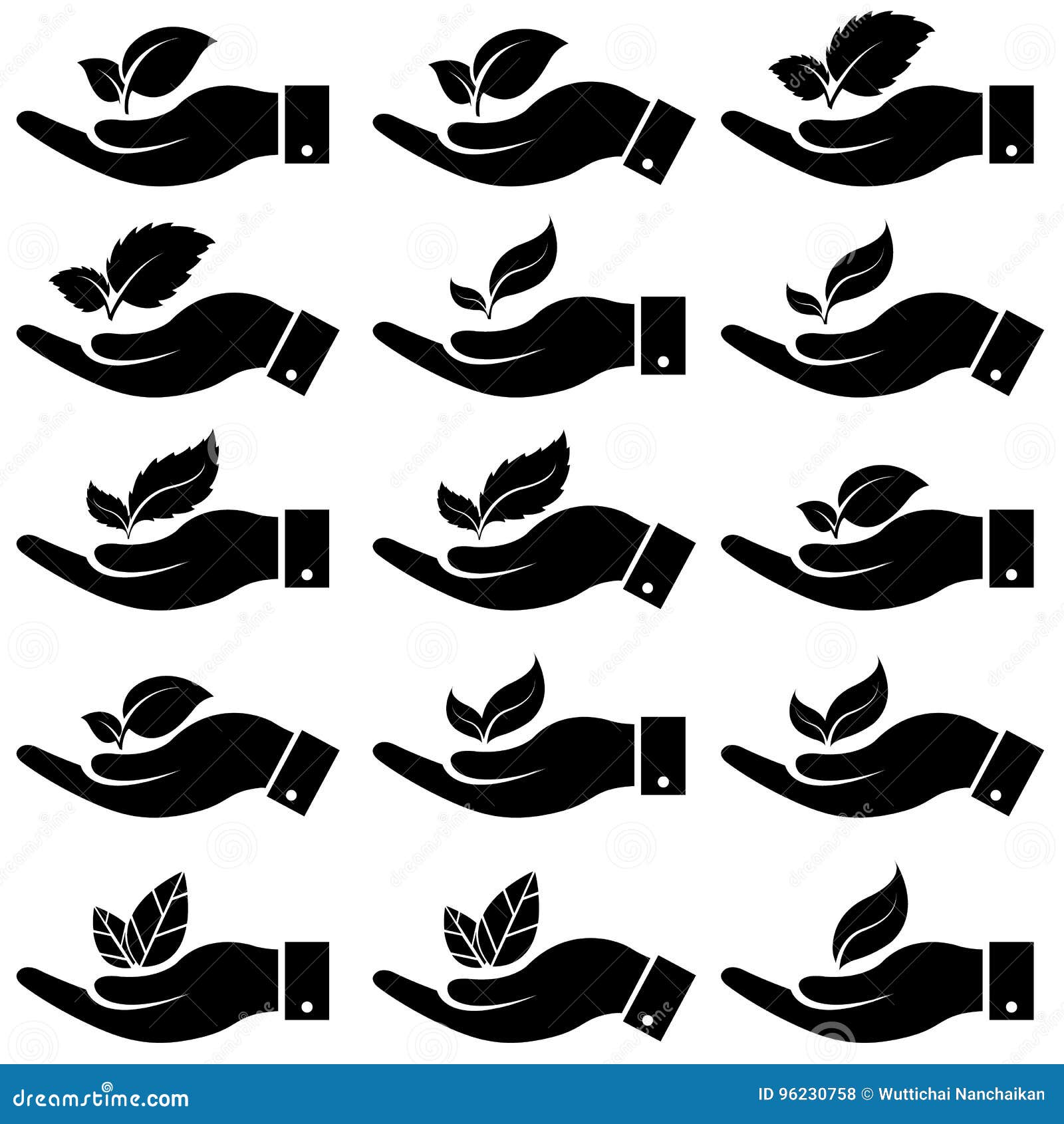 Leaf in hand icon stock vector. Illustration of green - 96230758