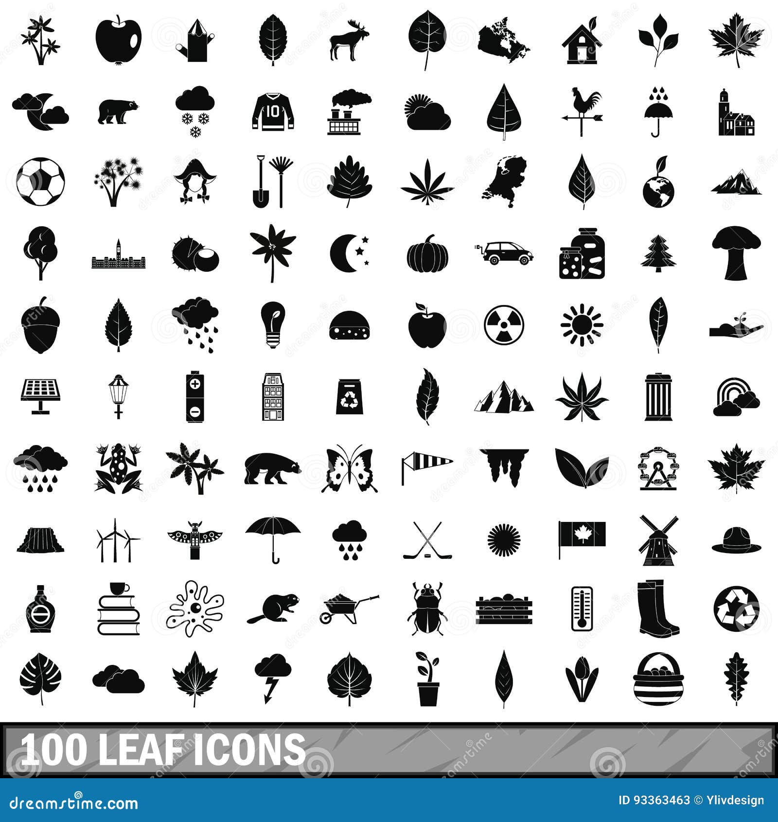 100 Leaf Icons Set, Simple Style Stock Vector - Illustration of ...