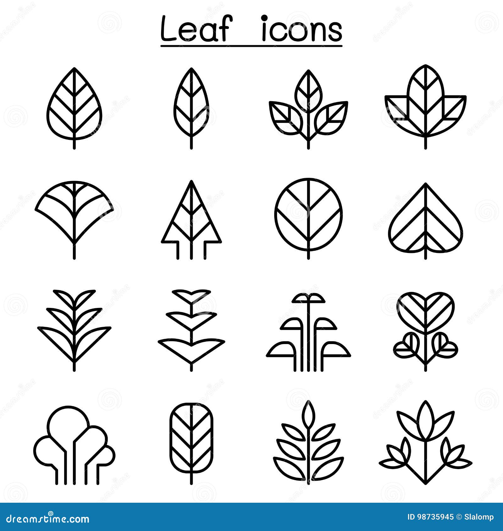 Leaf & Tree Icon Set in Thin Line Style Stock Vector - Illustration of ...