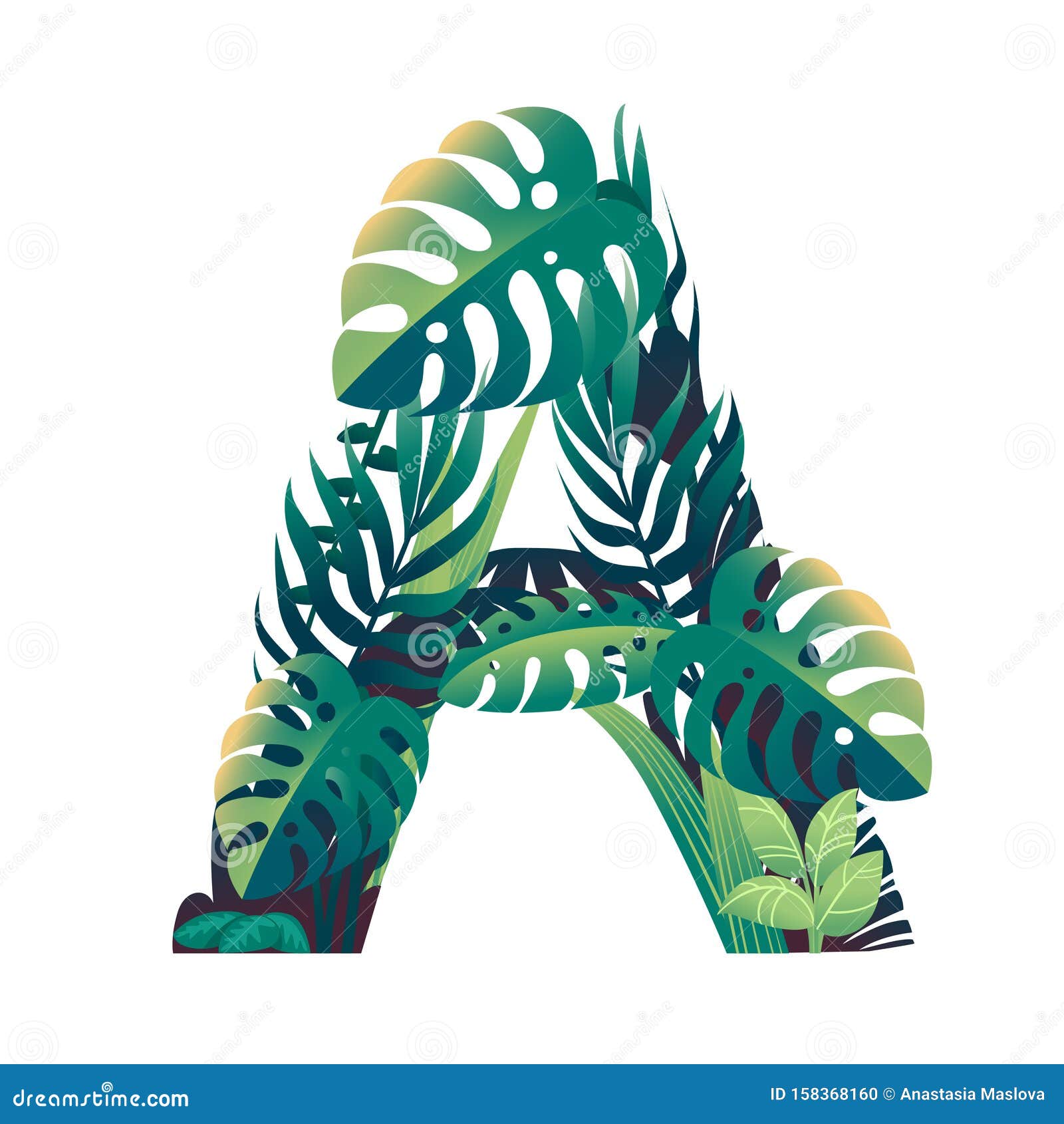 Leaf Letter a with Diffirent Types of Green Leaves and Foliage Flat ...