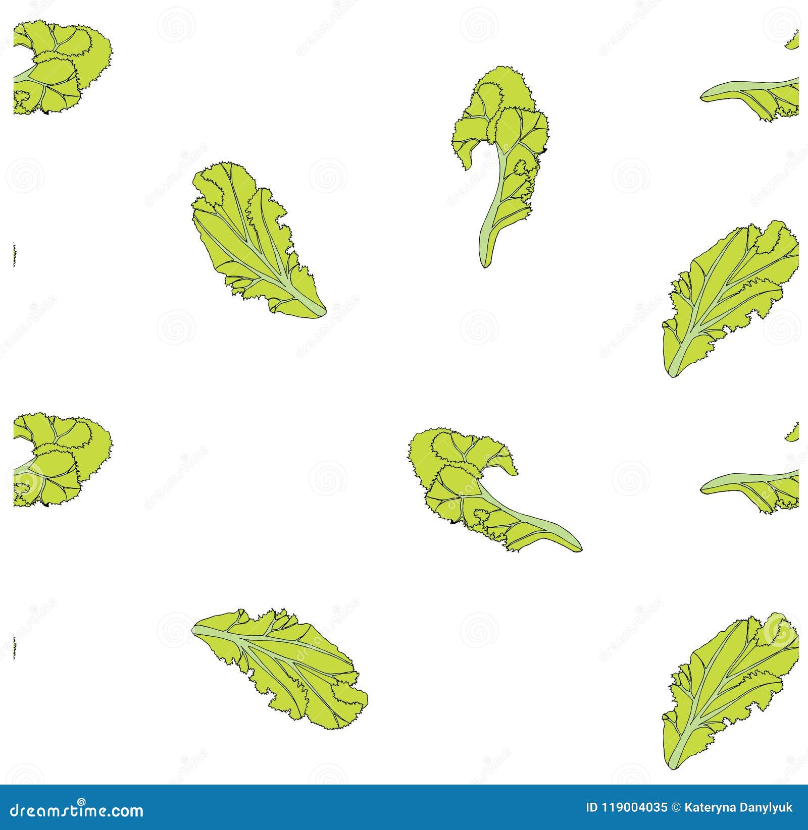 Leaf Lettuce Seamless Hand Drawn Green Pattern Design Elements Stock ...