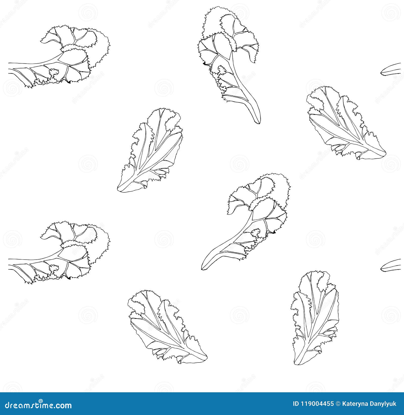 Leaf Lettuce Seamless Hand Drawn Monochrome Pattern Design Elements ...
