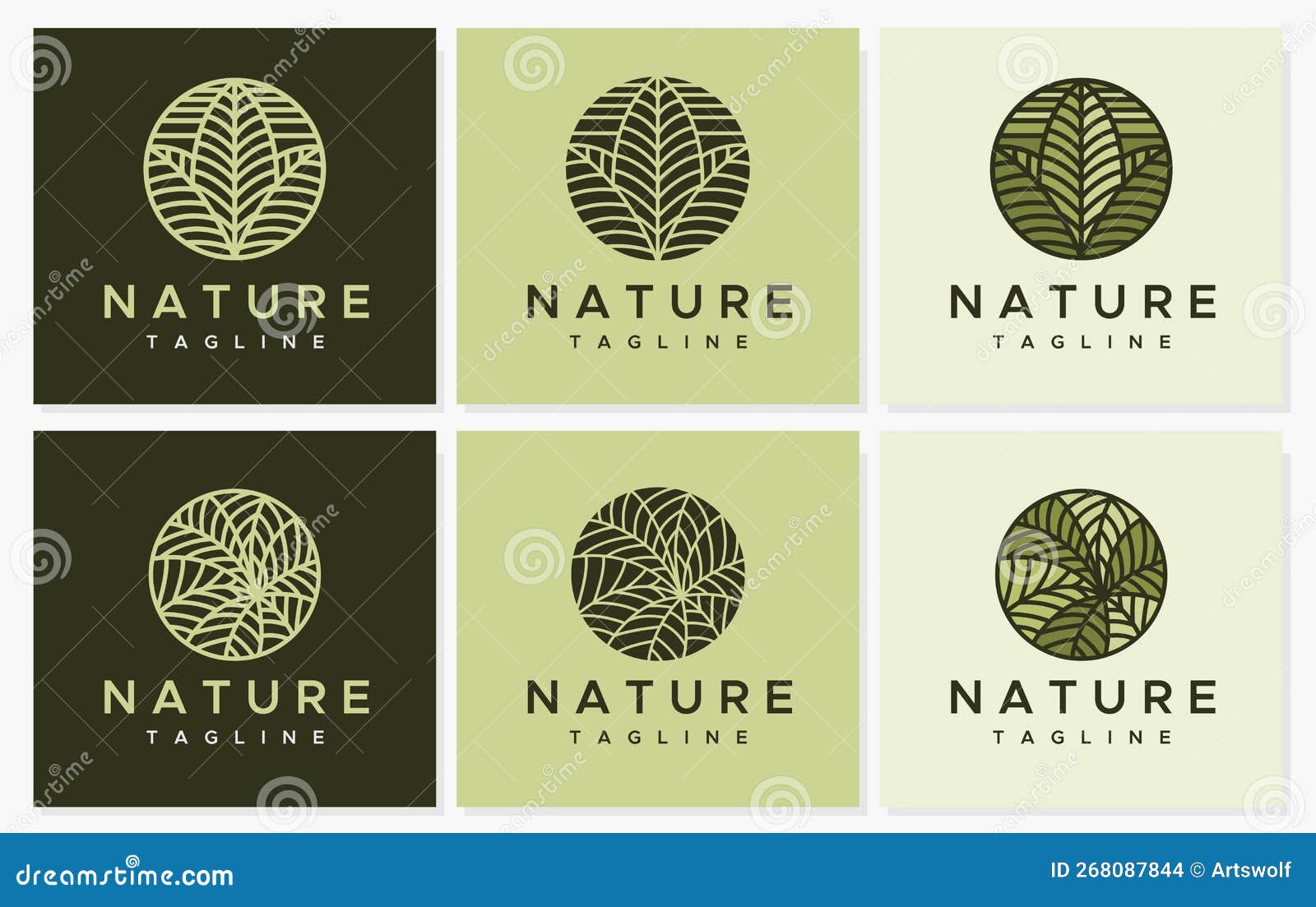 Leaf Line Circle Logo Design Set. Modern Nature Line Logo Template ...
