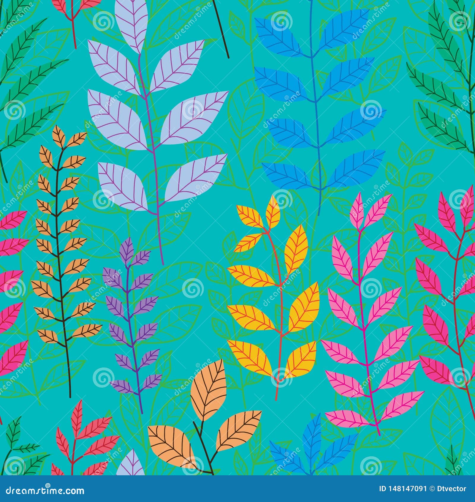 Leaf Line Free Drawing Seamless Pattern Stock Vector - Illustration of ...