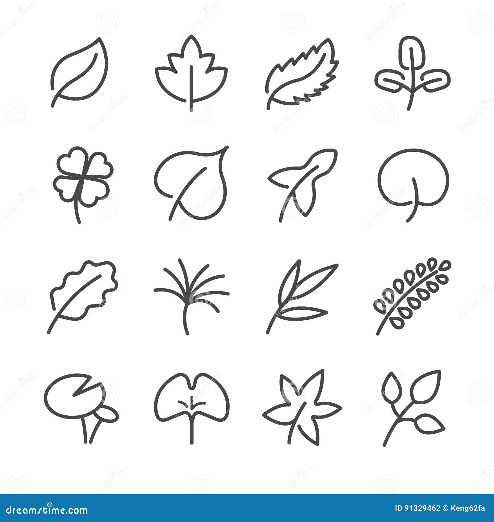 Leaf line icon set stock vector. Illustration of leaves - 91329462