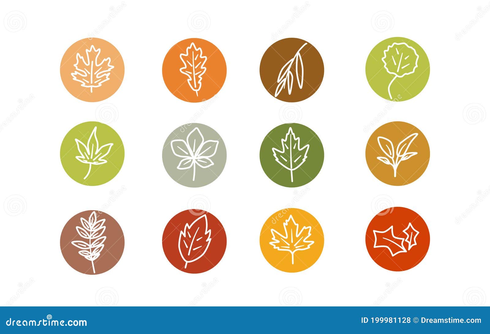 Round Leaf Logo Set Theme Temperate Forest Stock Vector - Illustration ...