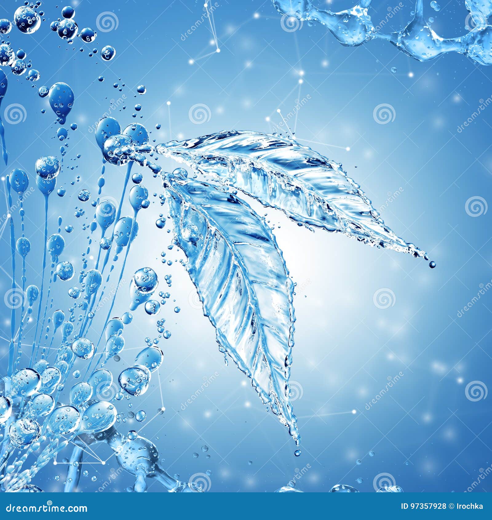 Leaf Made of Water Splash on Blue Background Stock Illustration ...