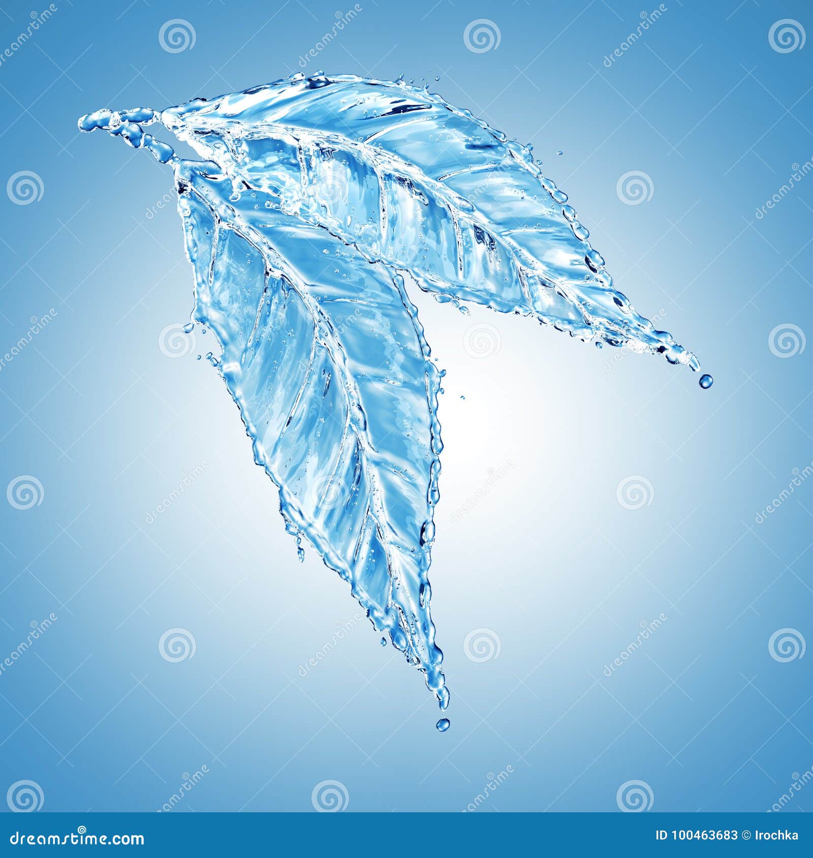 Leaf Made of Water Splash on Blue Background Stock Illustration ...