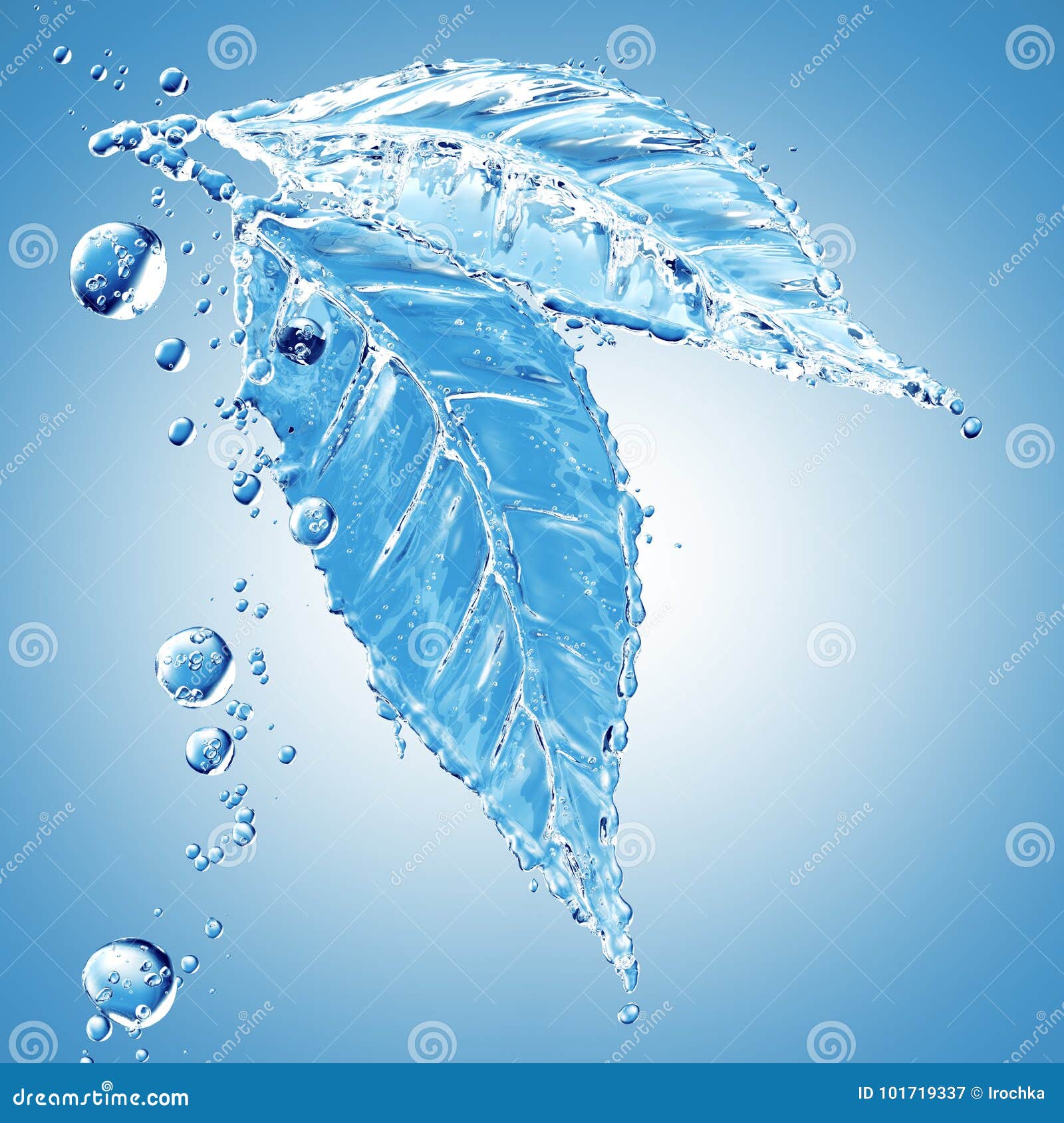 Leaf Made of Water Splash on Blue Background Stock Illustration ...