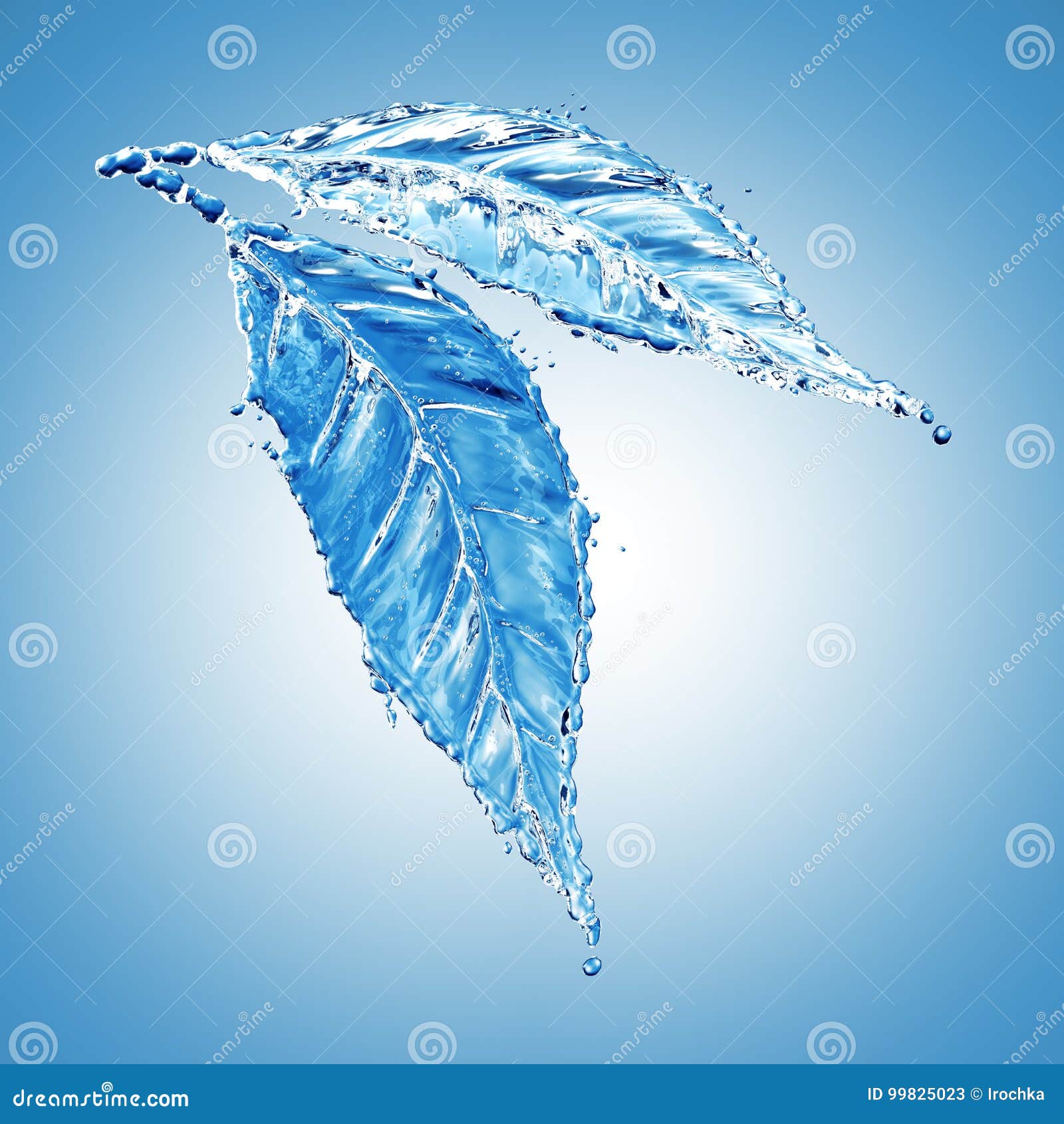 Leaf Made of Water Splash on Blue Background Stock Illustration ...