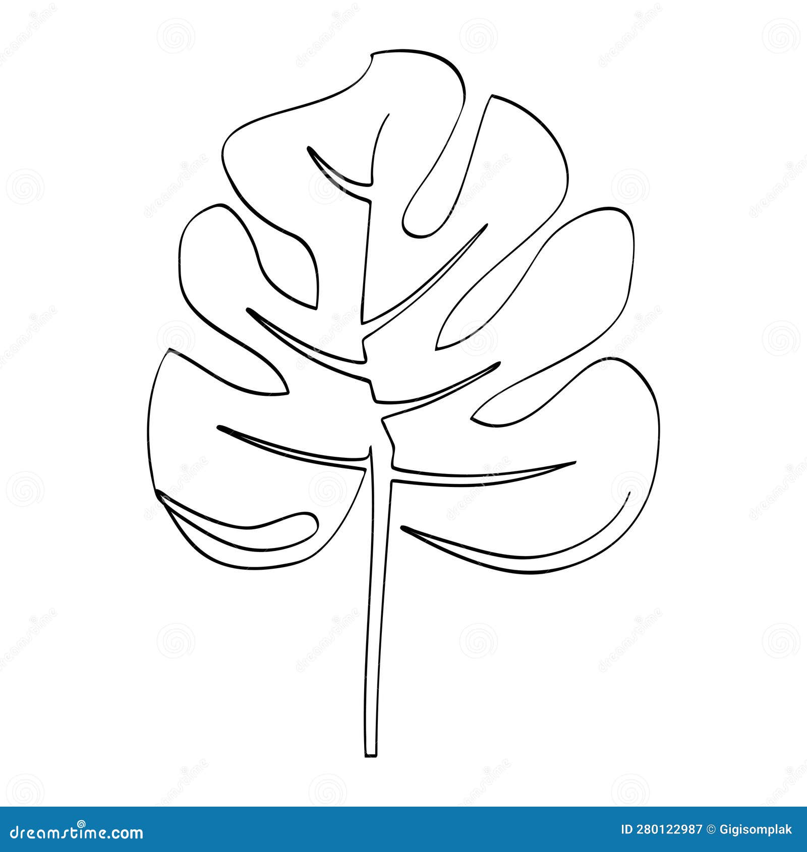 Leaf - Monstera - Line Art 01 01A Stock Vector - Illustration of ...