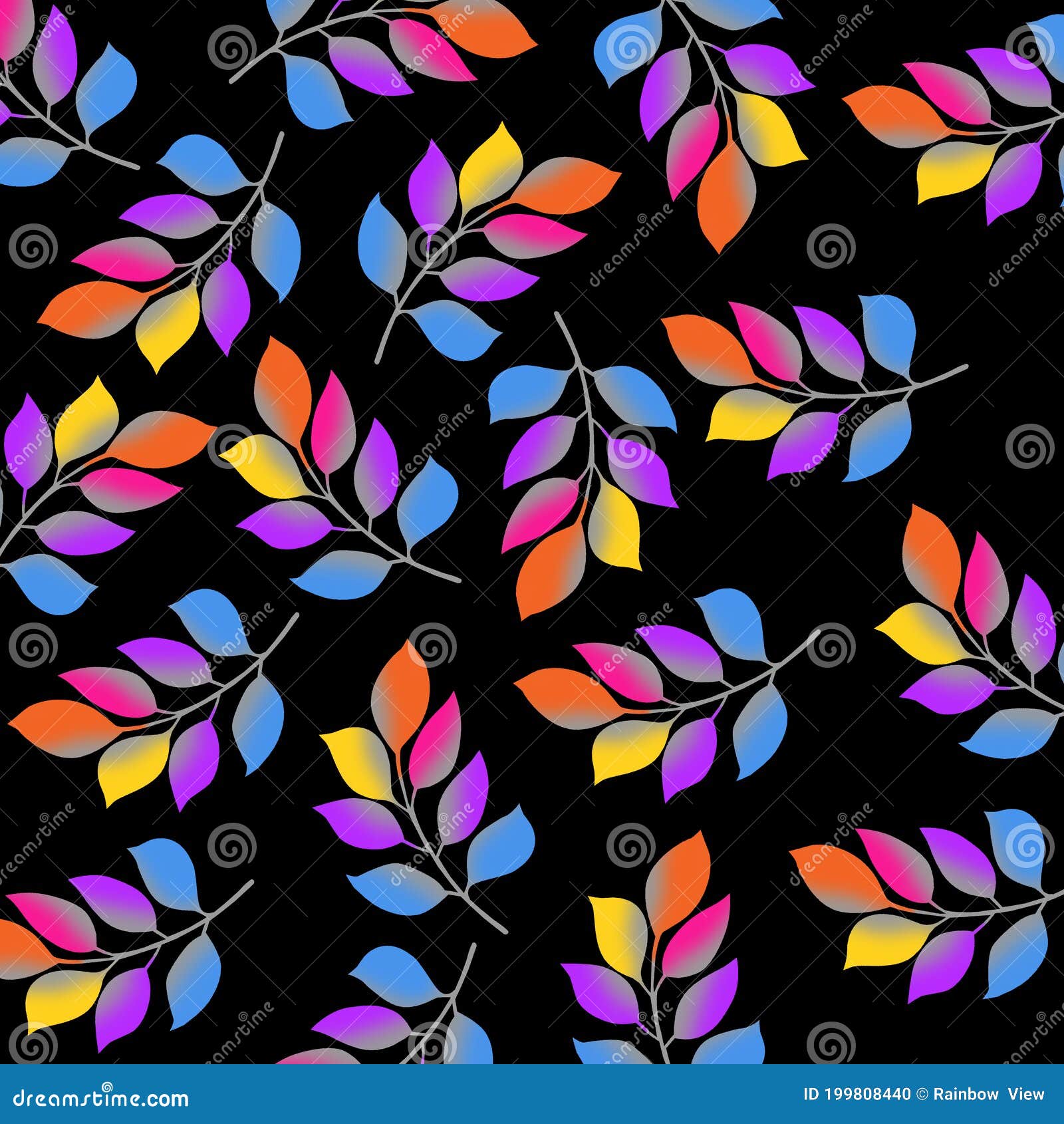 Leaf Multi Abstract, Textile Digital Print, Plain Black Background ...