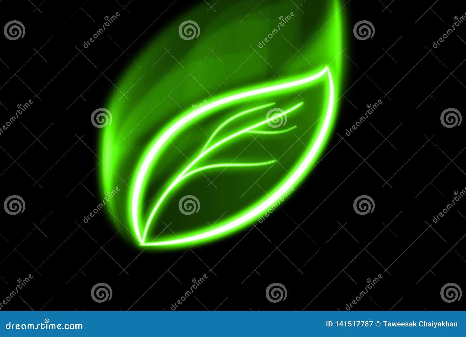 Leaf Neon Light on Black Background Abstract Stock Illustration ...