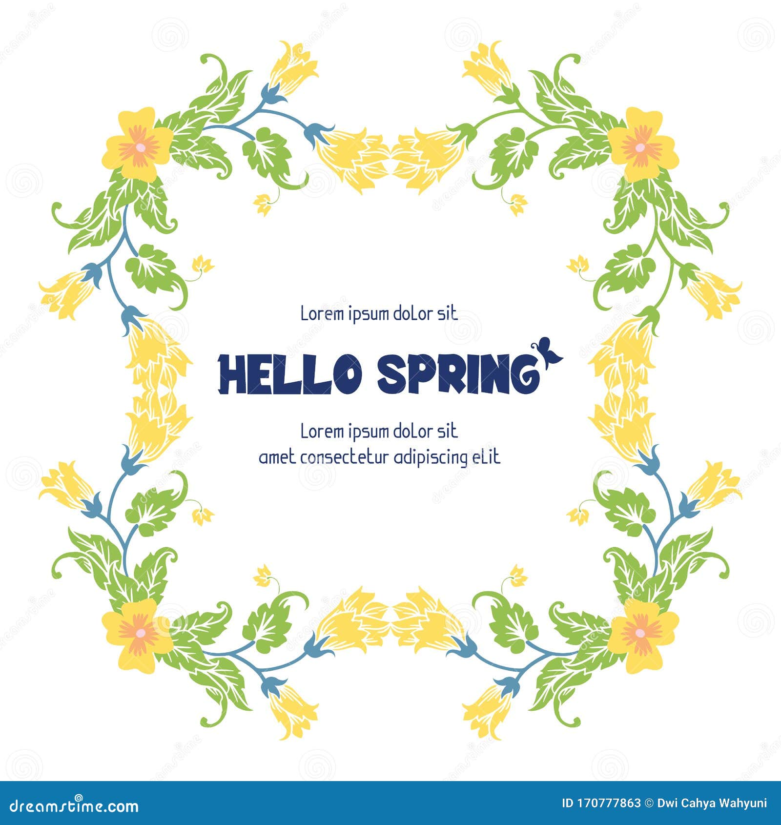 Leaf Ornament and Yellow Floral Frame, for Hello Spring Poster ...