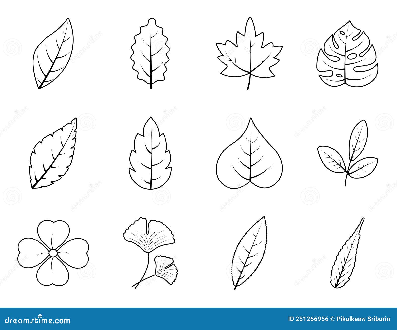 Leaf outline icons set stock illustration. Illustration of garden ...