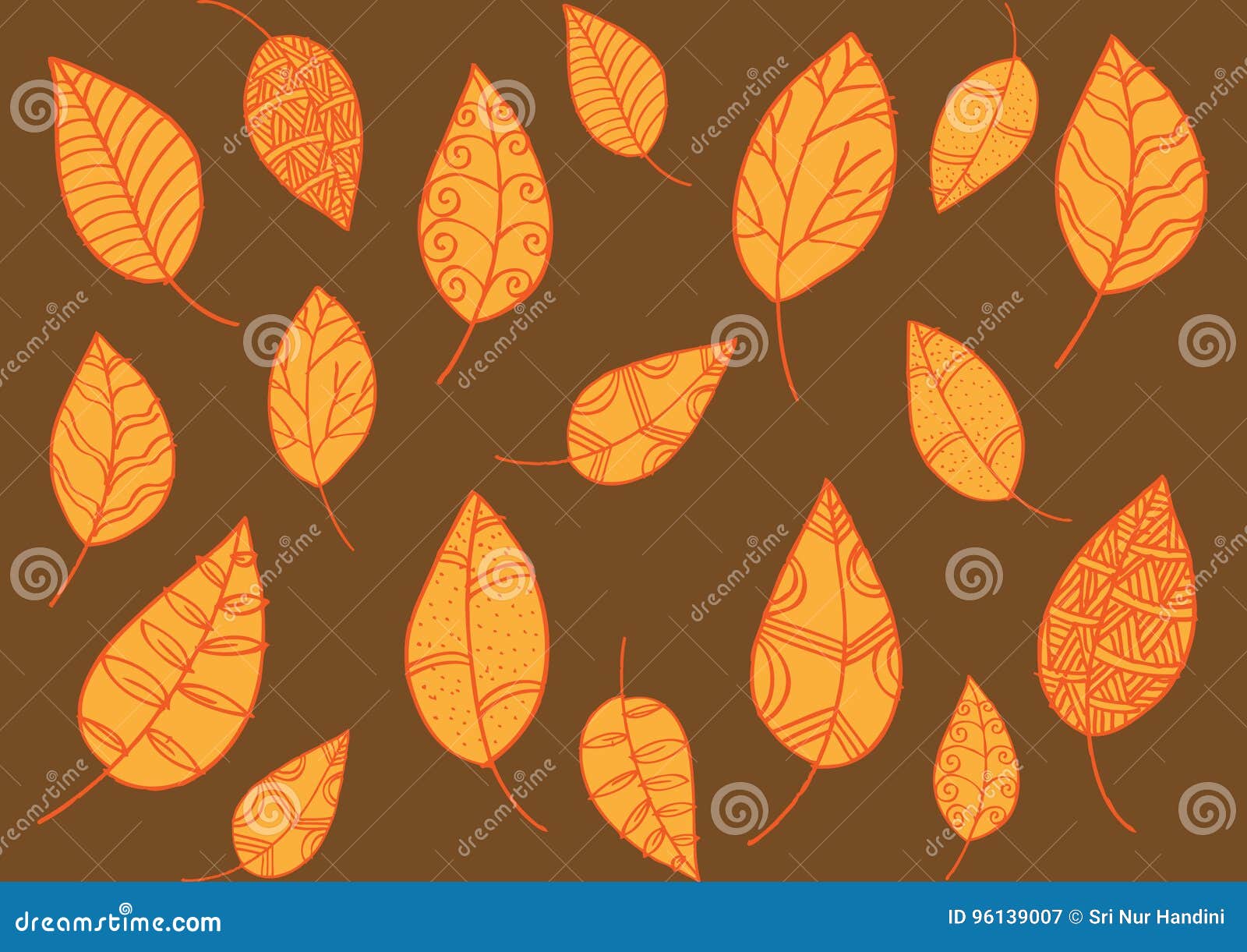 Leaf Pattern in Doodle Style Stock Vector - Illustration of placard ...