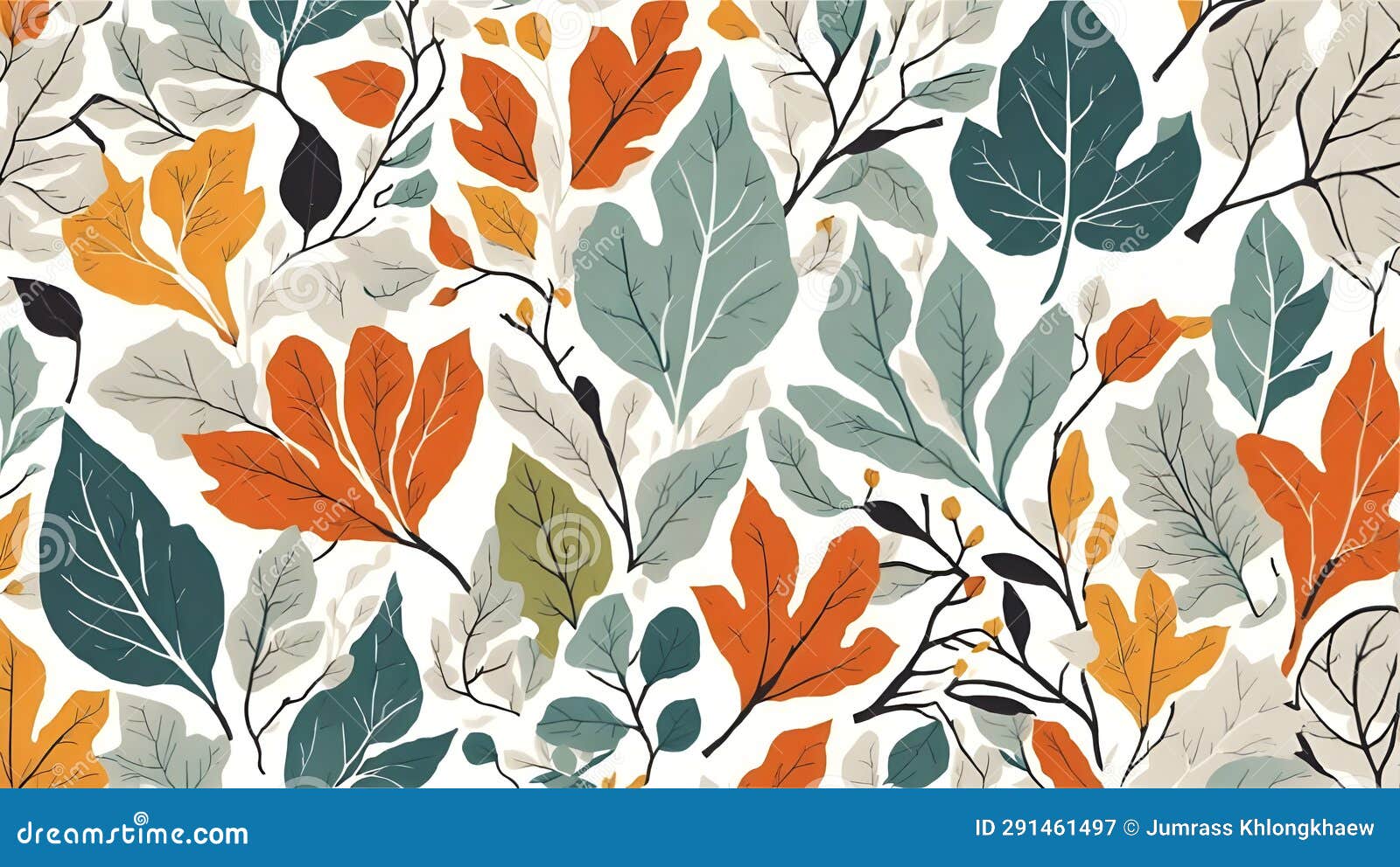 Leaf Pattern Scandinavian Art Style.vintage Style.Generative AI Stock ...