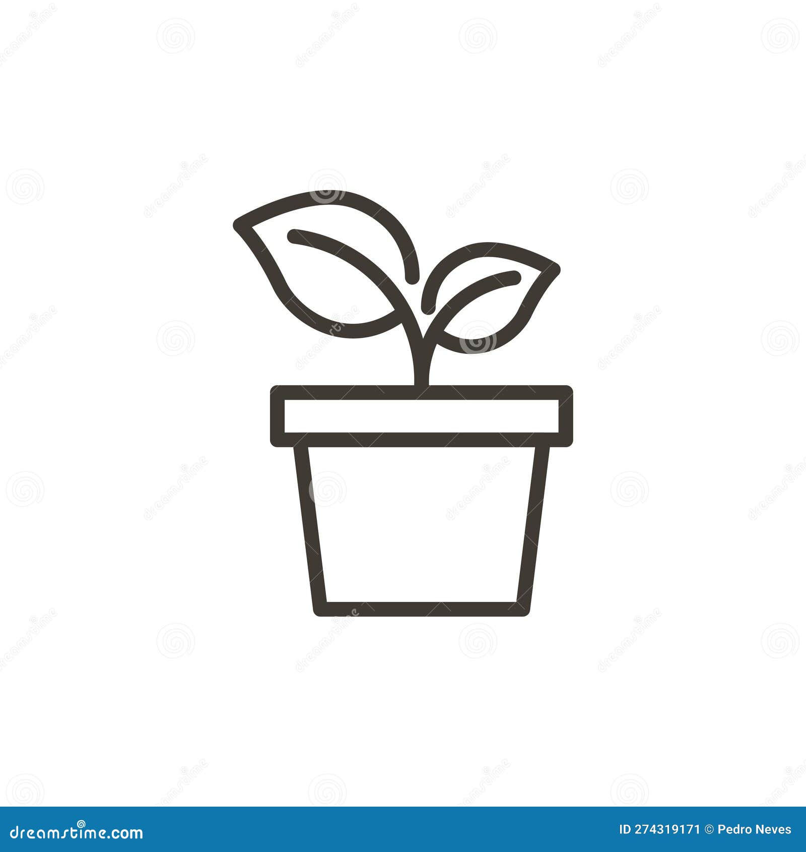 Leaf, Plant, Sprout Growing in a Pot. Vector Thin Line Outline Icon ...