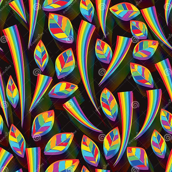 Leaf Rainbow Fly Up Seamless Pattern Effect Stock Vector - Illustration ...