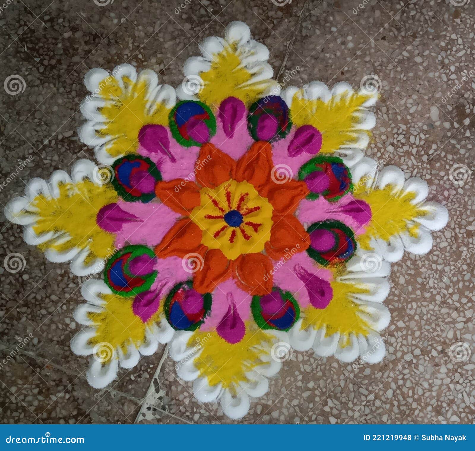 Leaf Rangoli Flower on the Floor Stock Photo - Image of rangoli ...