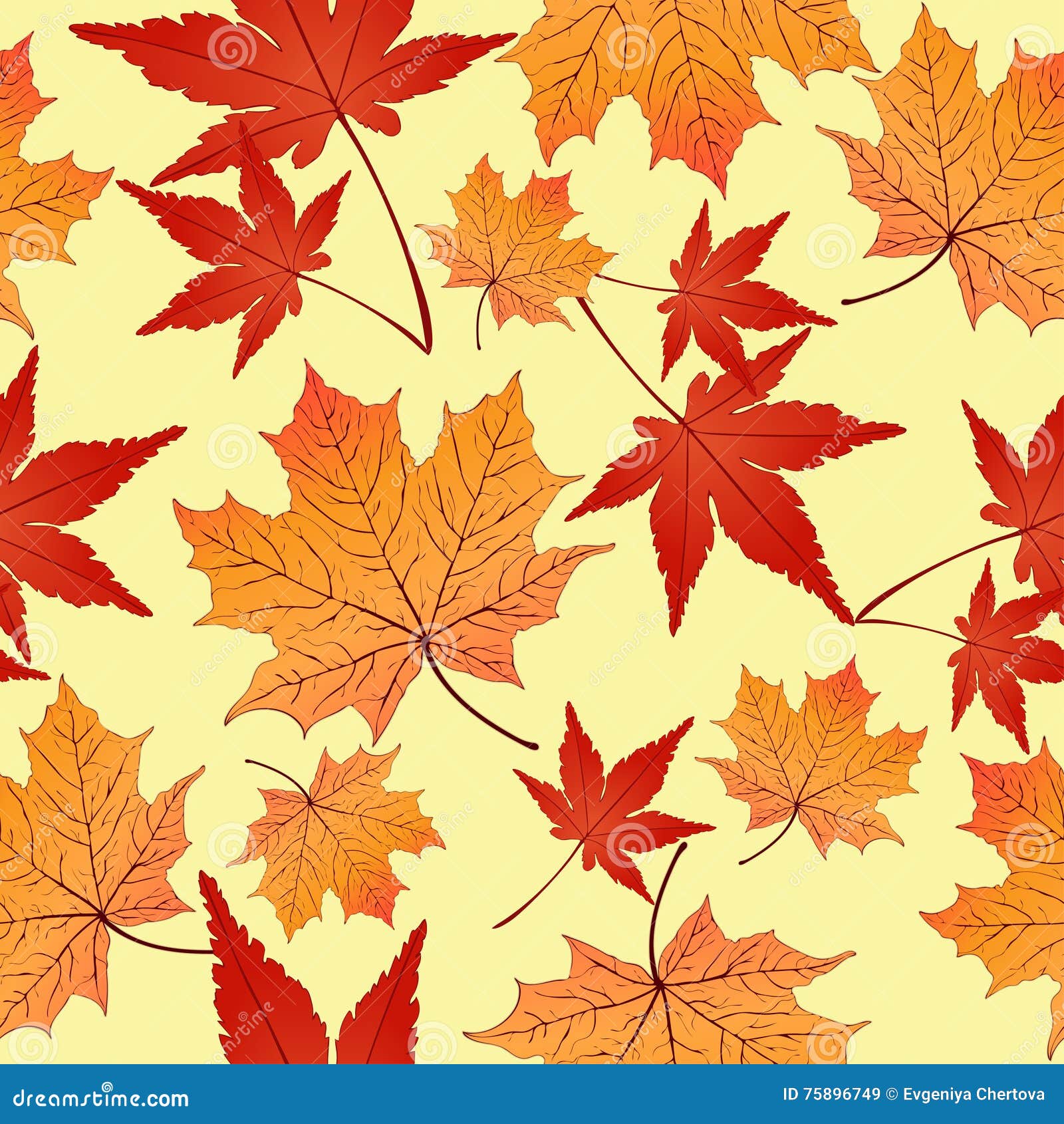 Leaf Seamless Pattern, Vector Background. Autumn Yellow and Red Leaves ...
