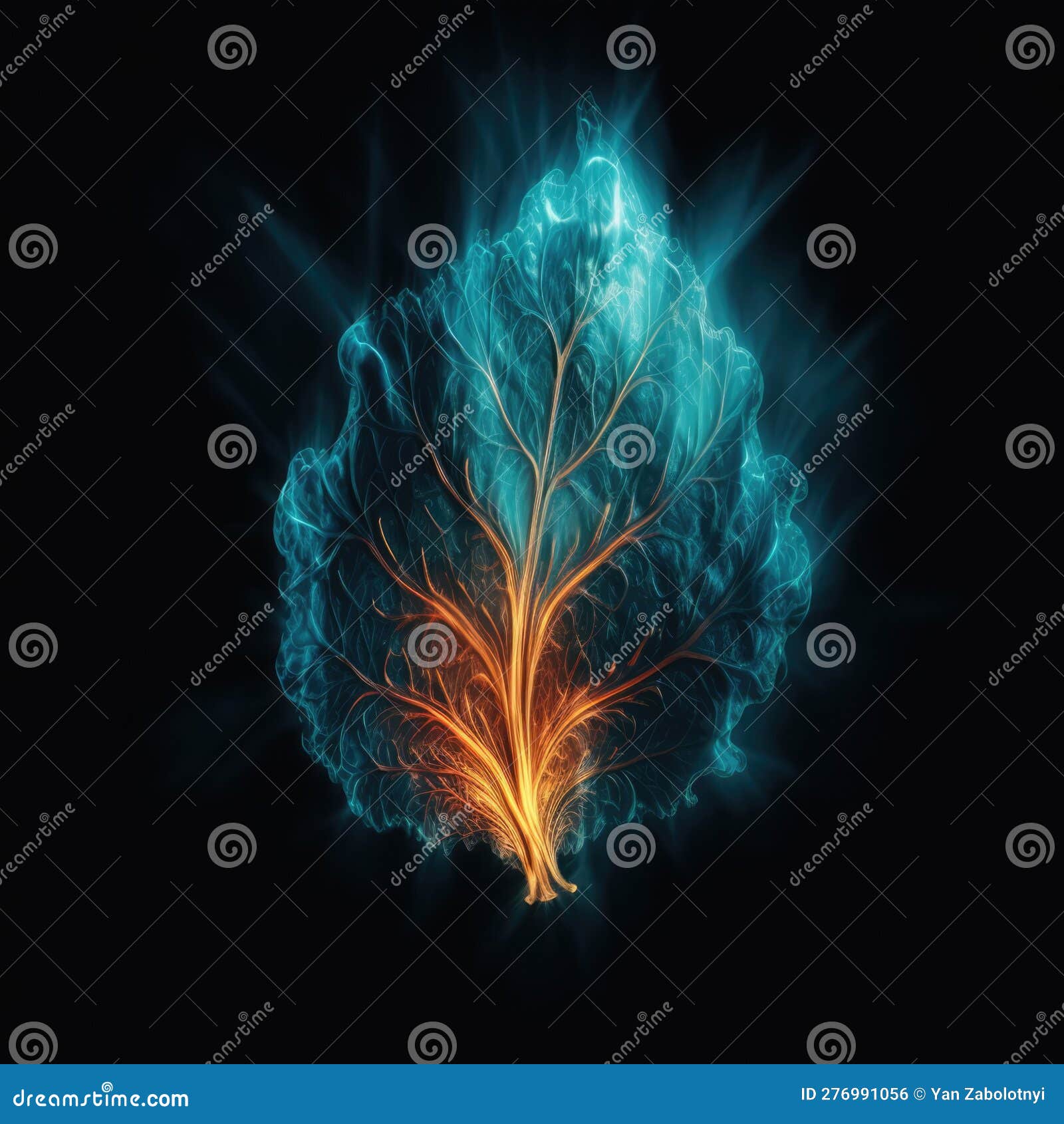 Leaf Shape in Fire on Black Background. Generative AI Stock ...