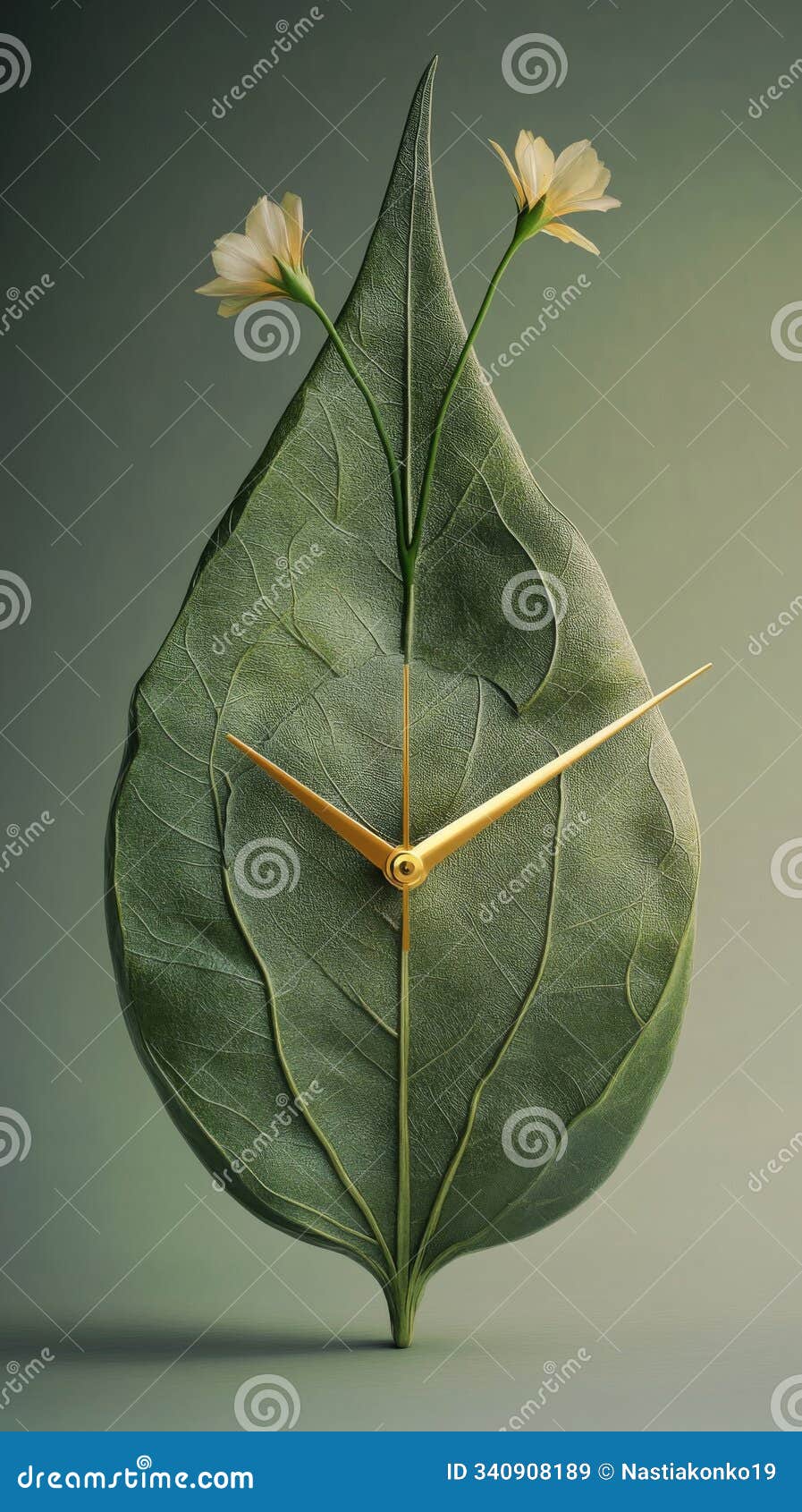 Leaf Shaped Clock with Flowers, Nature Concept Stock Image - Image of ...