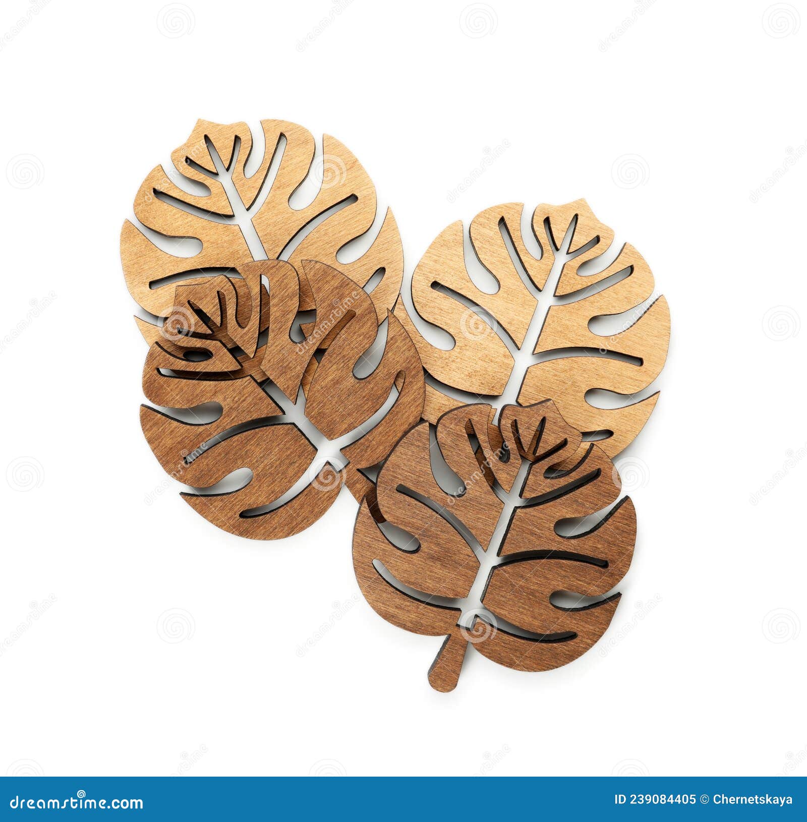Leaf Shaped Wooden Cup Coasters on White Background, Top View Stock ...