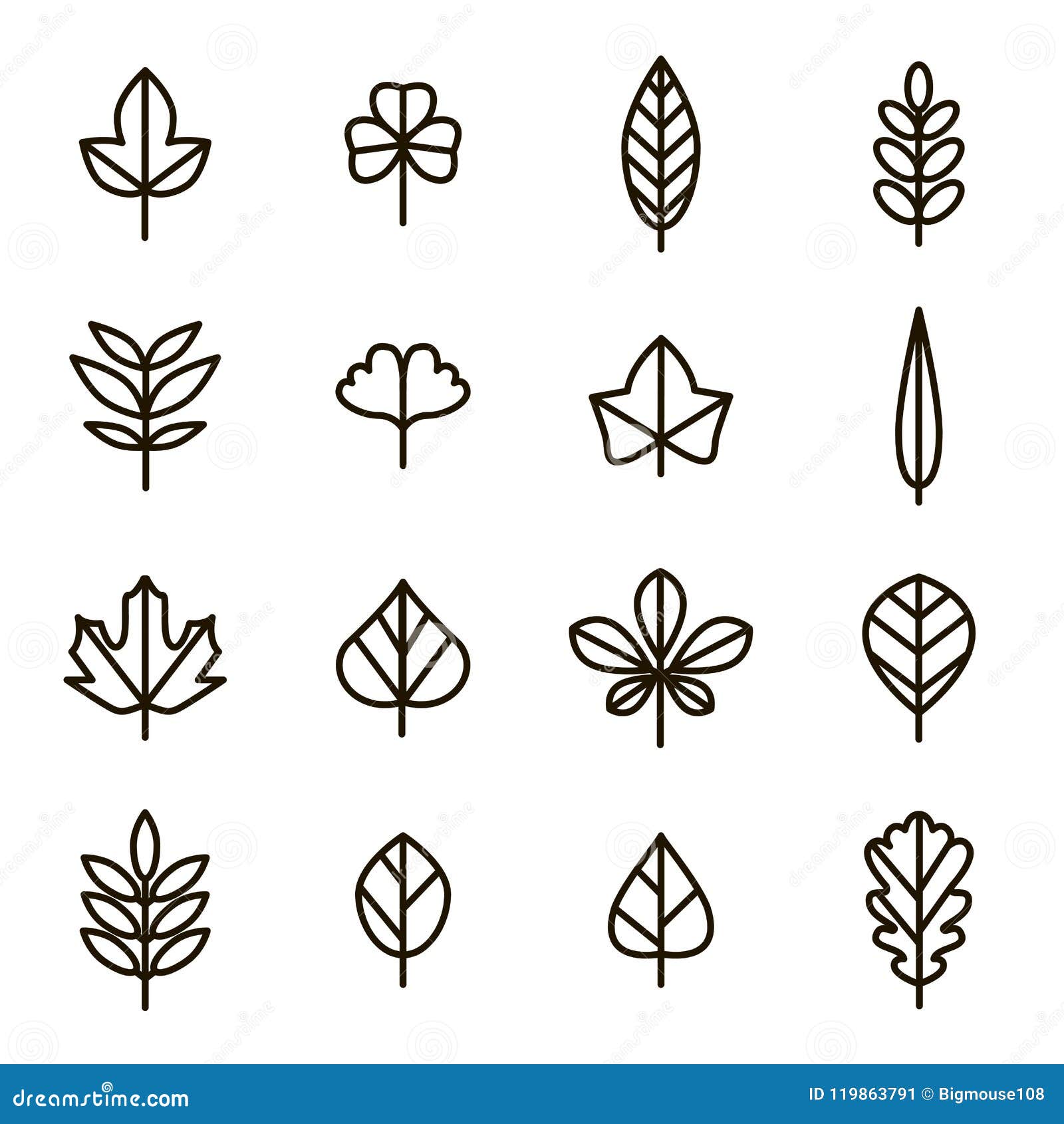 Leaf Signs Black Thin Line Icon Set. Vector Stock Vector - Illustration ...