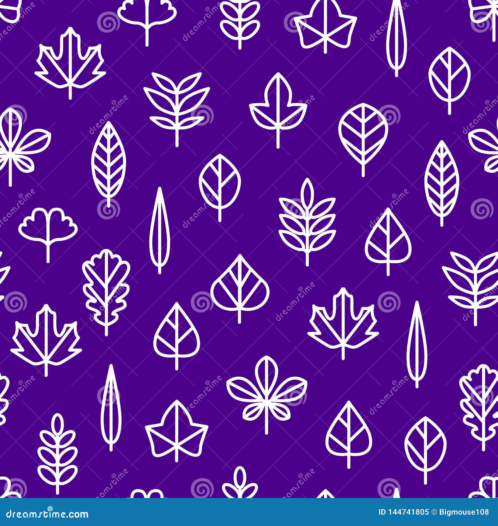 Leaf Signs Thin Line Seamless Pattern Background. Vector Stock Vector ...