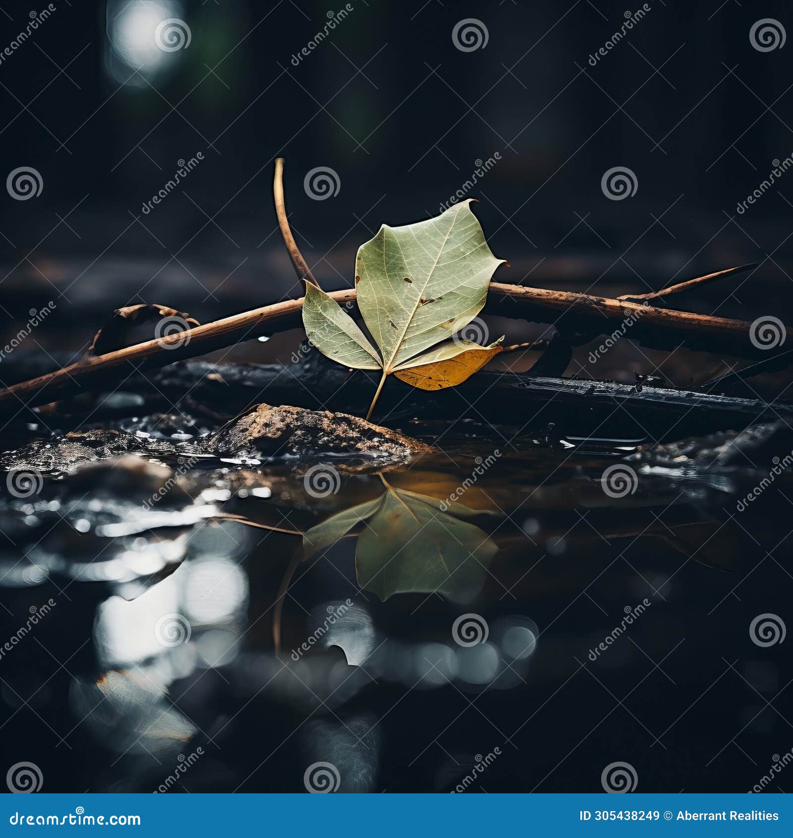 A Leaf Sits on the Ground in a Puddle of Water Stock Illustration ...