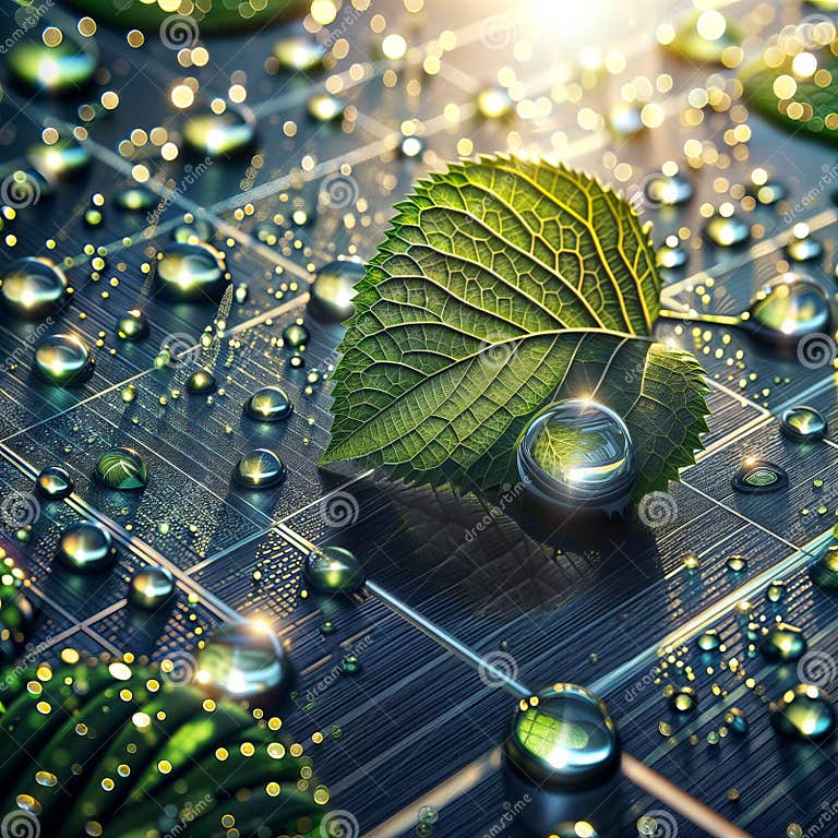 Leaf on Solar Panel Close-up of a Green Leaf, Generative Ai Stock ...