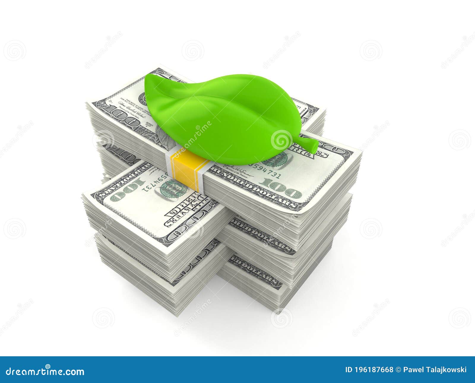 Leaf on stack of money stock illustration. Illustration of flora ...