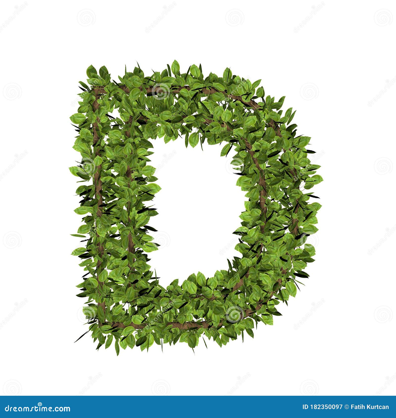 Leaf Style Letter D. 3D Render of Grass Font Stock Illustration ...