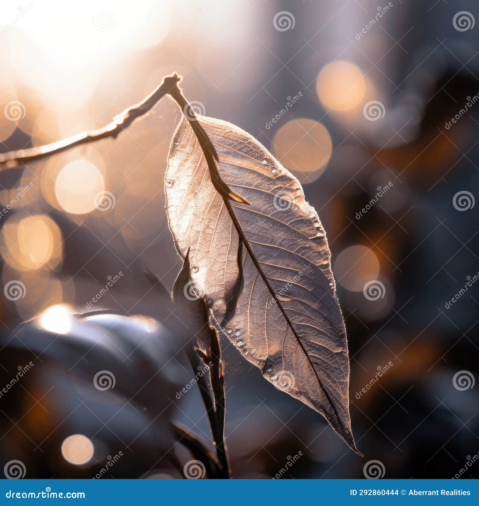 A Leaf in the Sun with Bokeh Lights in the Background Stock ...