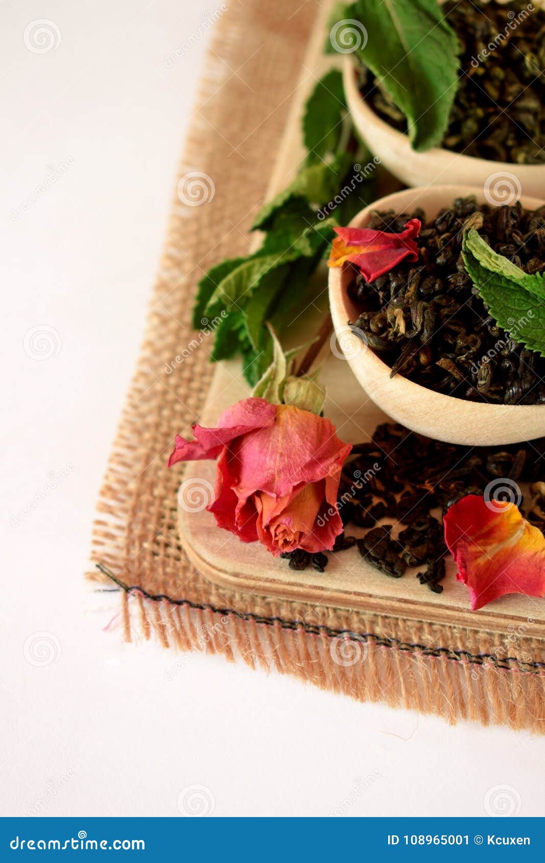 Leaf Tea, Dried Rose and Fresh Mint Stock Image - Image of organic ...