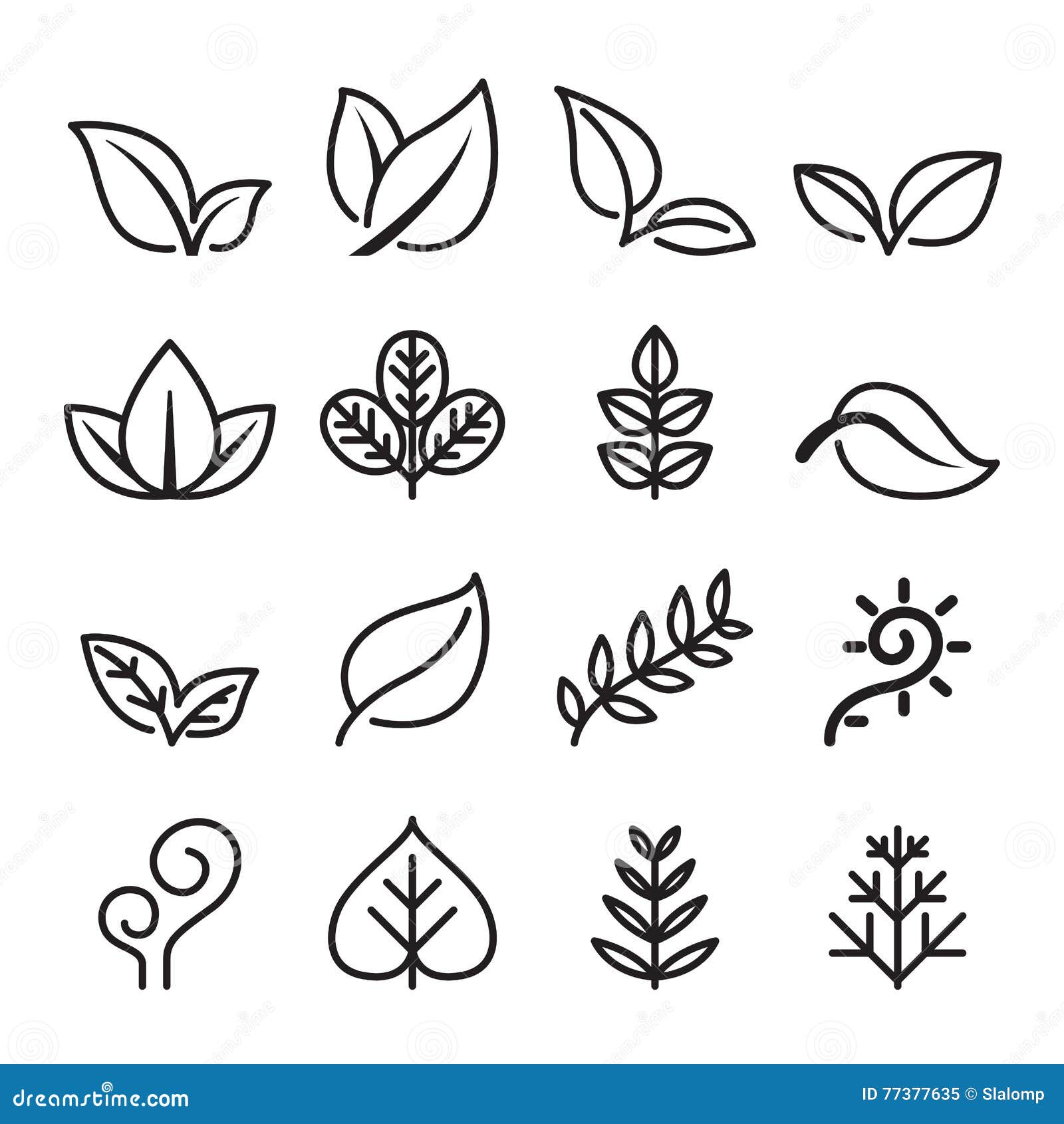 Leaf , Vegetarian, Herb Icon Set in Thin Line Style Stock Illustration ...