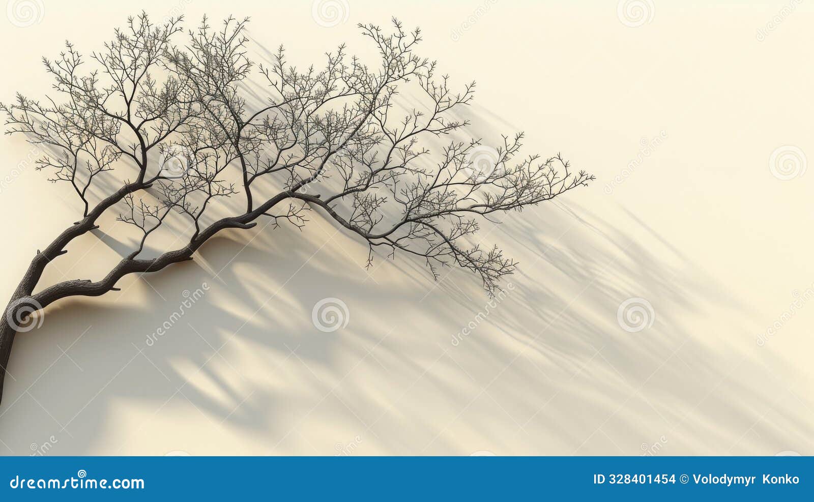 Leafless Tree Branch Casting Long Shadow on Beige Background ...