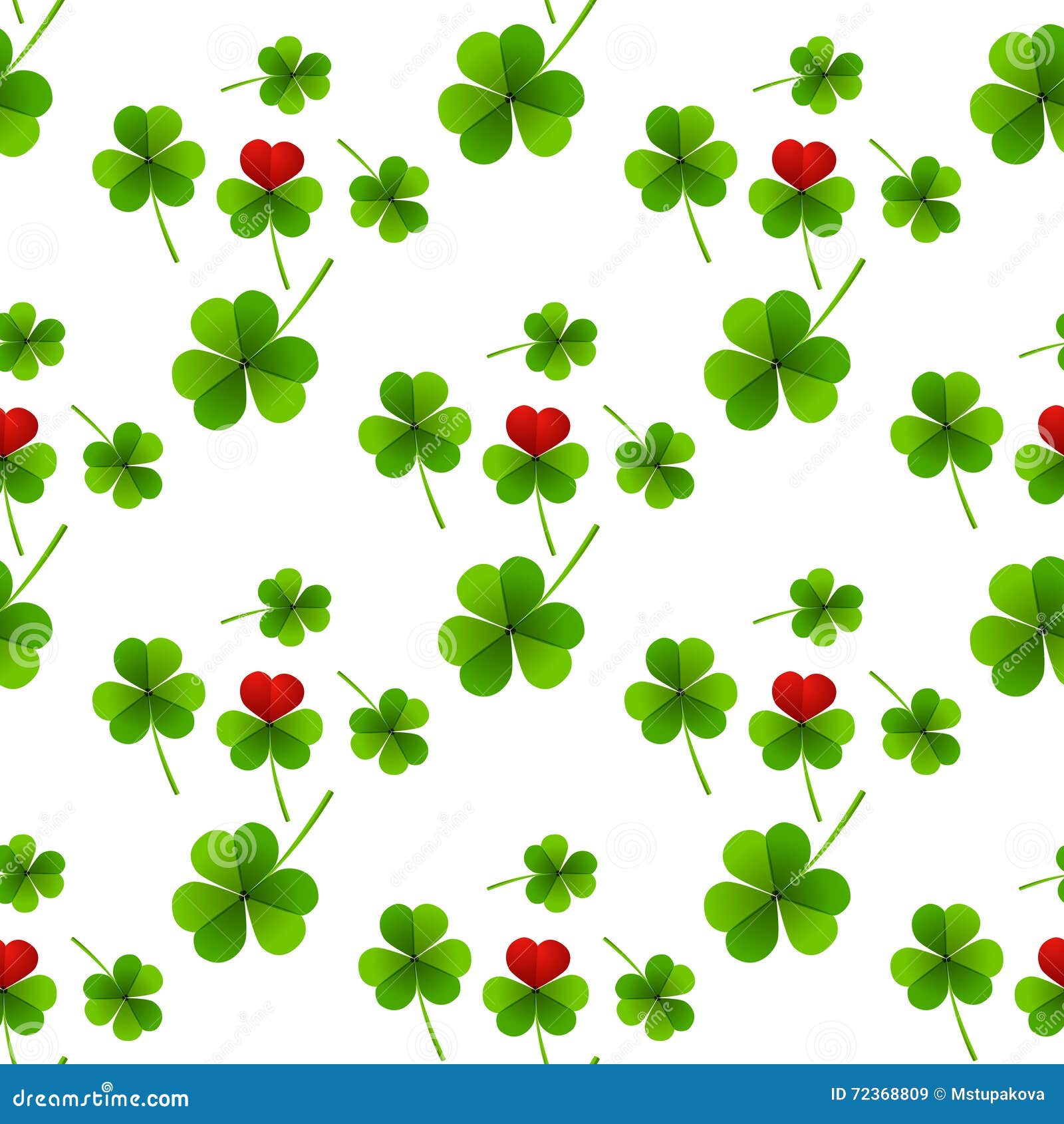 Leafs Clover with Heart Seamless Pattern for Romantic Paper and Textile ...