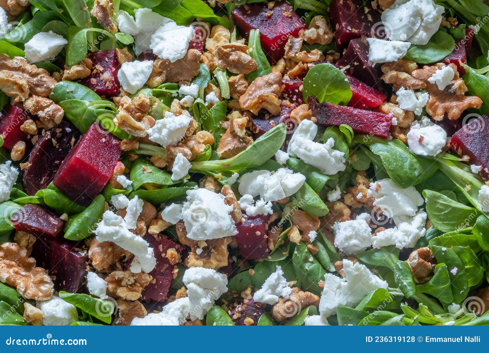 Leafy Salad with Peta Cheese Beatroot Lettuce Walnuts Macro Stock Photo ...