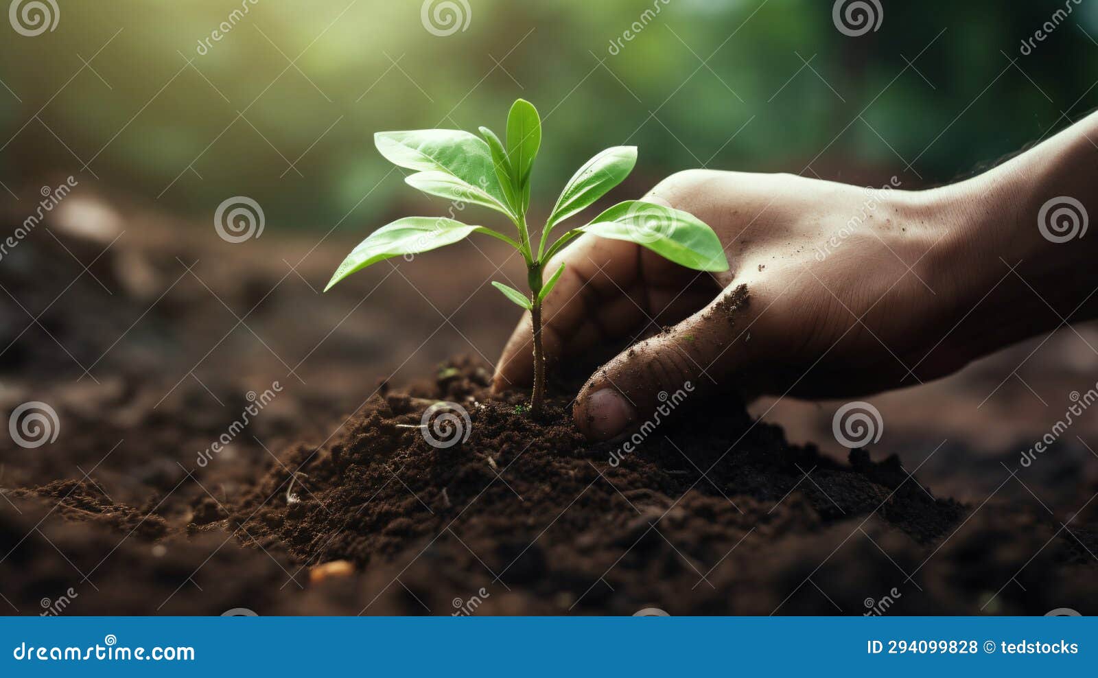 Leafy Sapling Being Put into the Ground by Human Hand, AI Generated ...