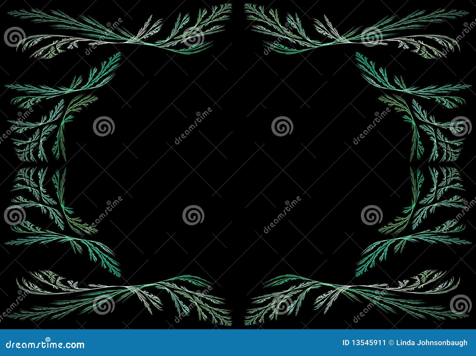 Leafy Teal or Green Fractal Frame with Black Copy Stock Illustration ...