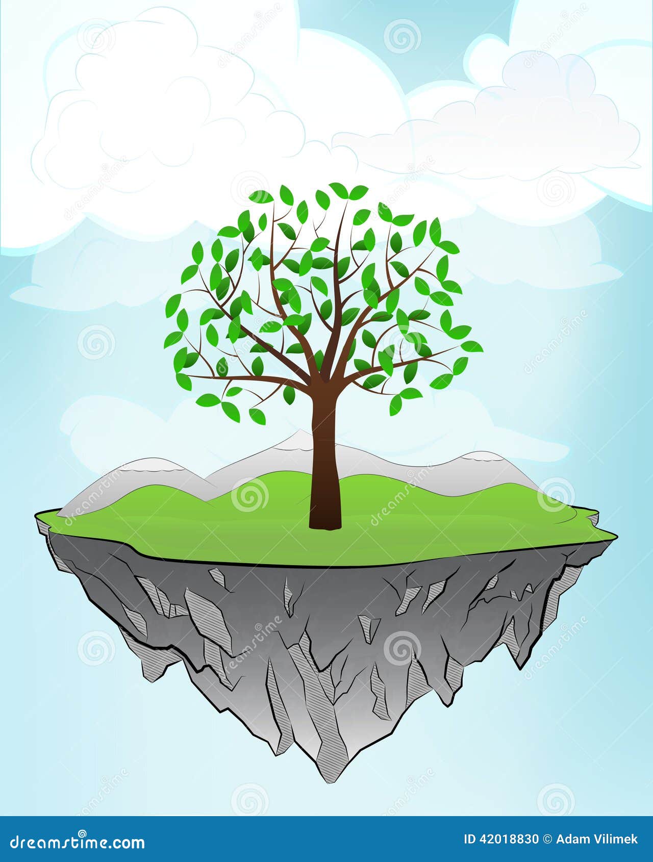 Leafy Tree on Flying Island Concept in Sky Vector Stock Vector ...