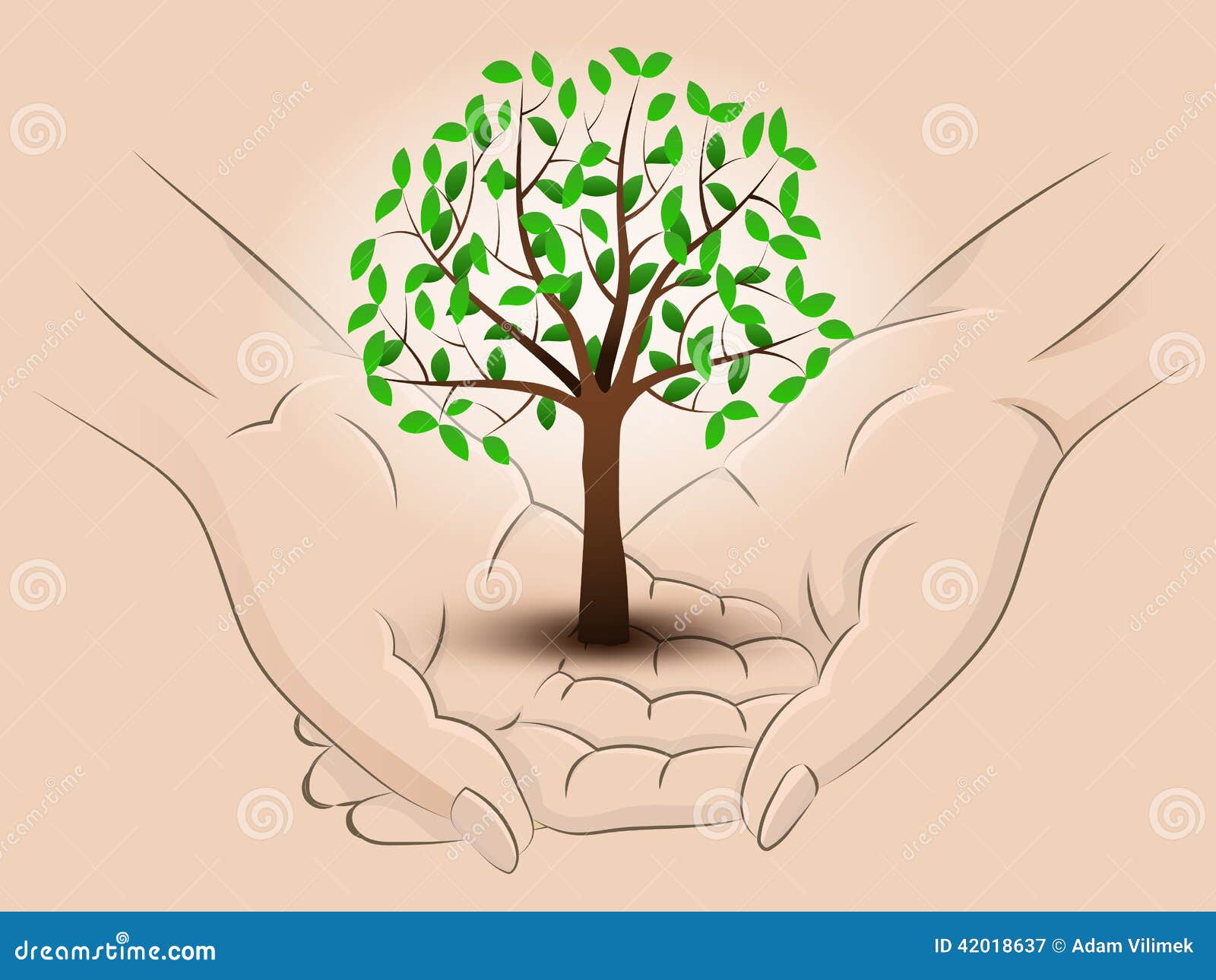Leafy Tree Hold Two Human Hands Across Vector Stock Vector ...