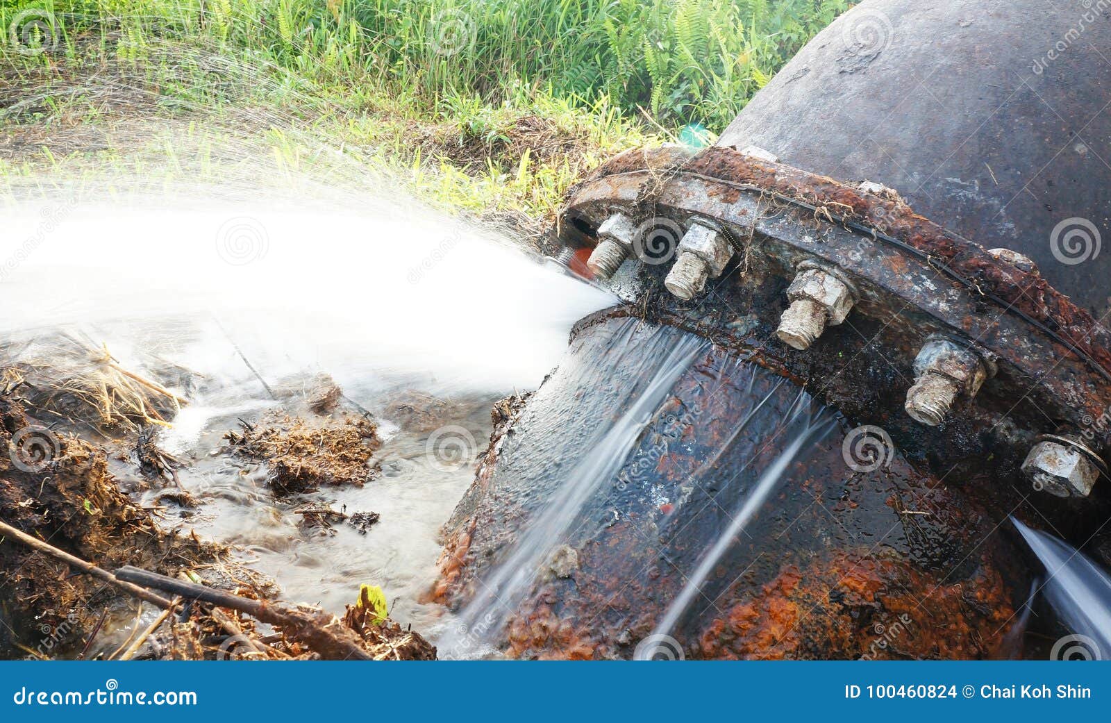 Leaking Water from Broken Pipeline Stock Photo - Image of broken ...